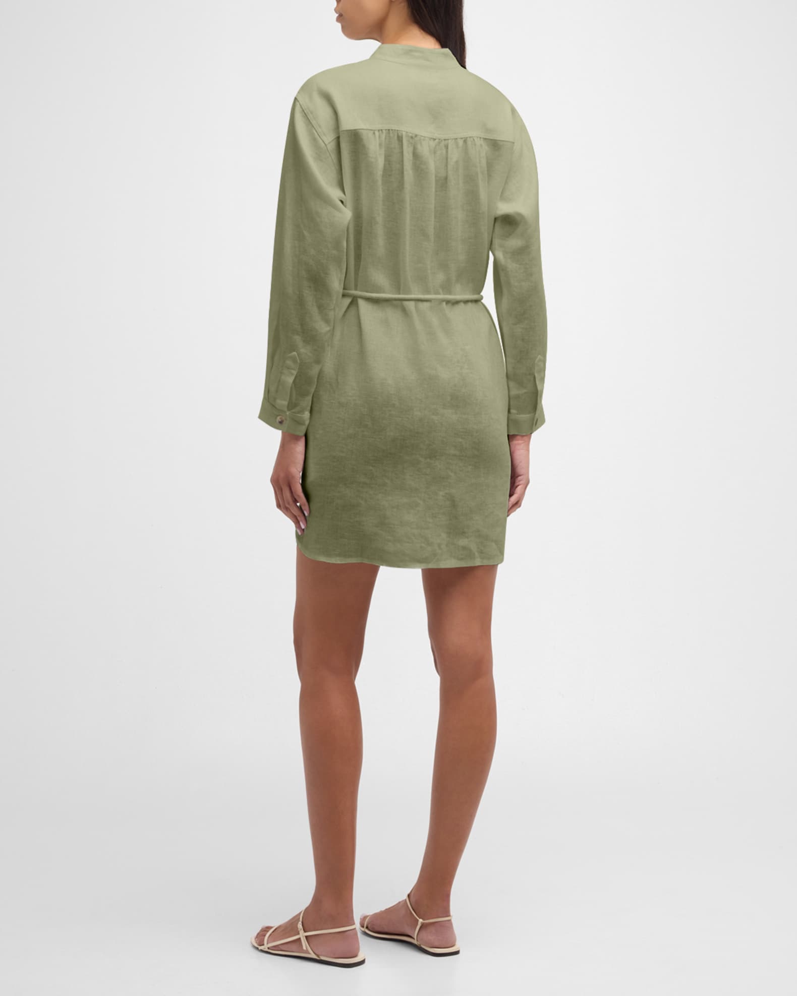 Xirena Dorian Band-Collar Tie-Waist Linen Mini Dress | Neiman Marcus