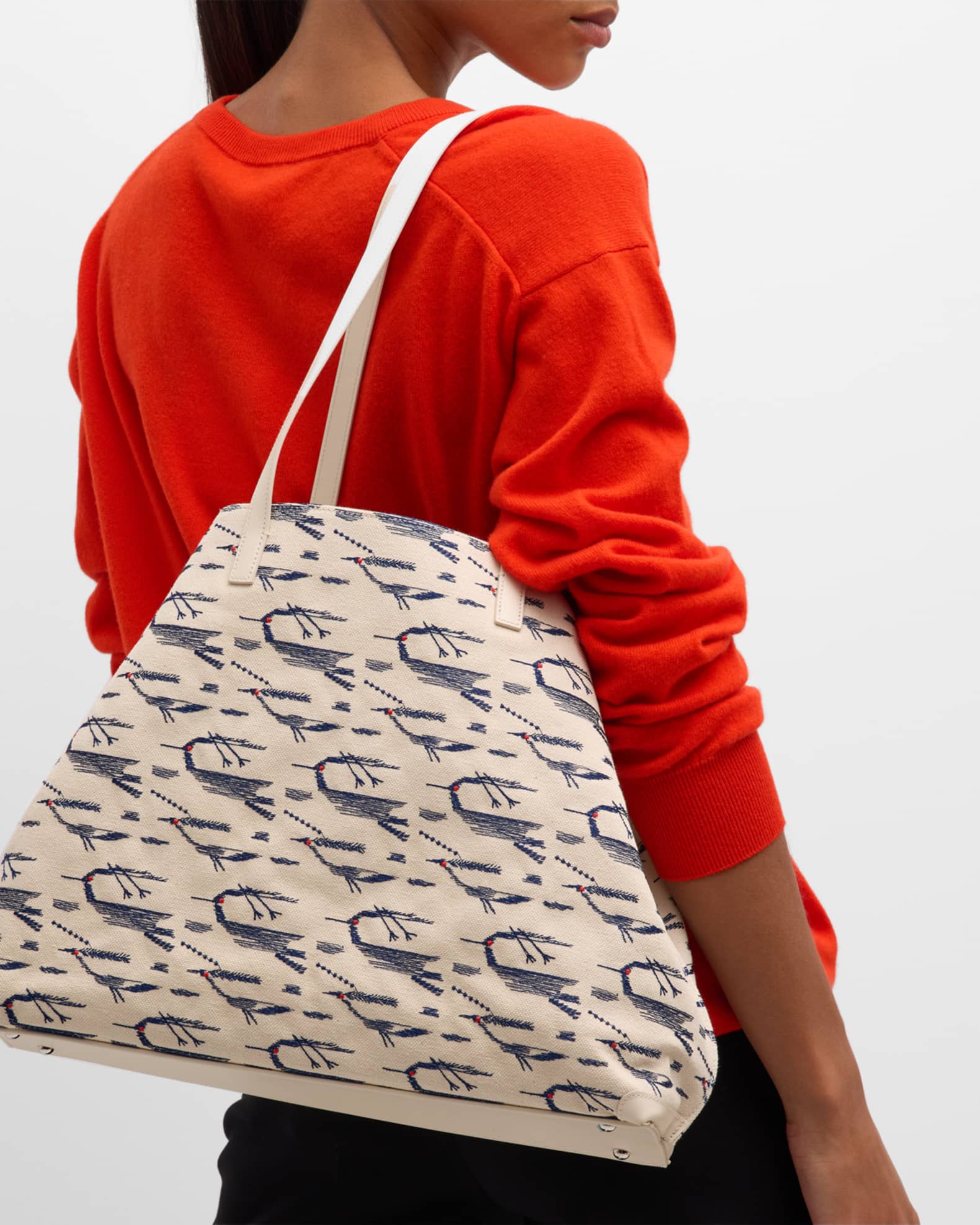 Akris Ai Medium Bird Embroidered Canvas Shoulder Bag | Neiman Marcus