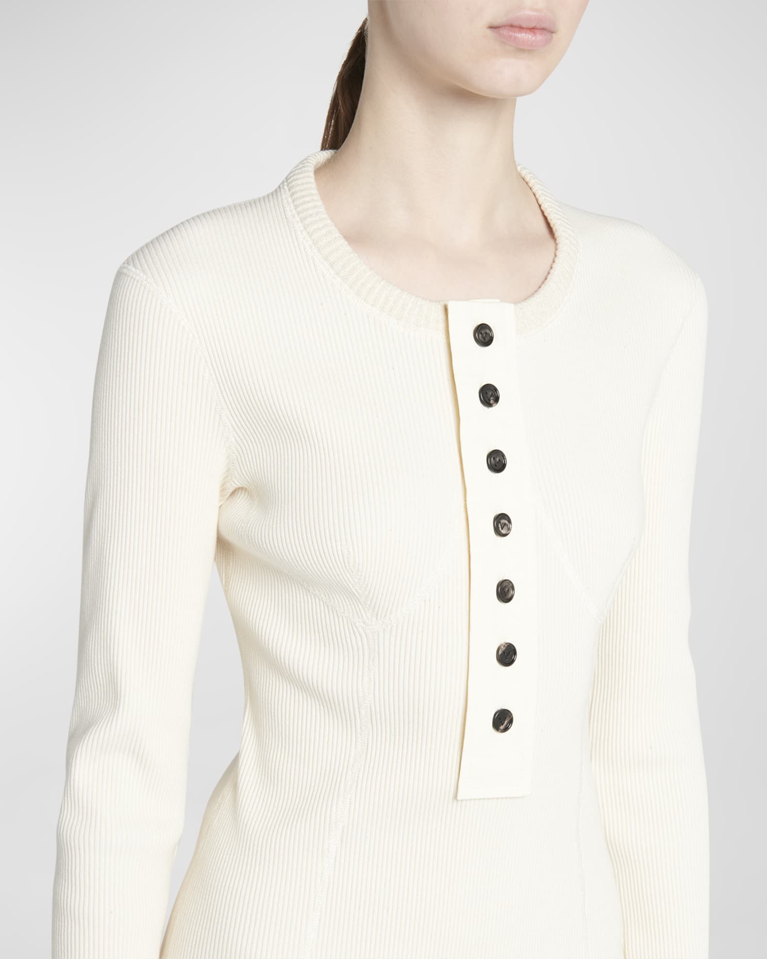 Bottega Veneta Long-Sleeve Compact Cotton Rib Jersey Henley Bottega Veneta Long-Sleeve Compact Cotton Rib Jersey Henley
