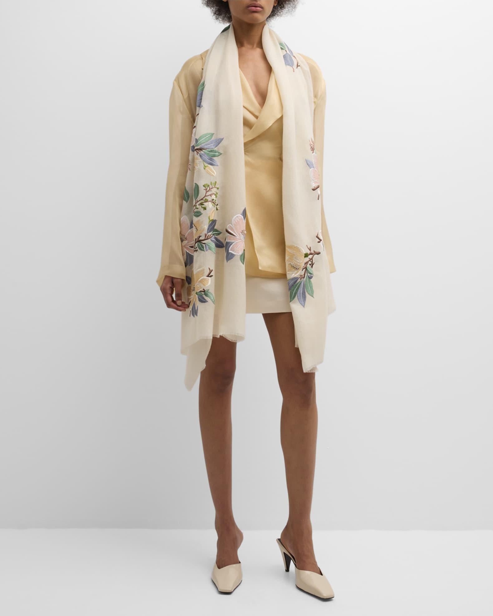 Janavi Magnolia Branch Cashmere & Silk Scarf | Neiman Marcus
