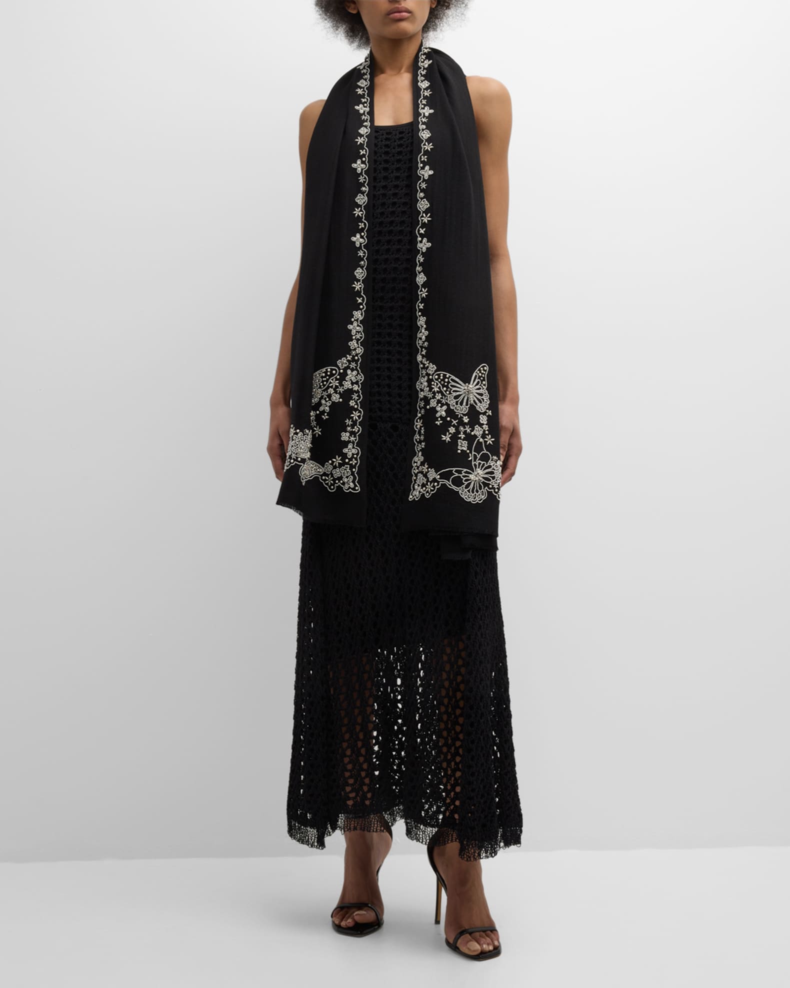 Janavi India Pearly Butterfly Merino Wool Scarf | Neiman Marcus