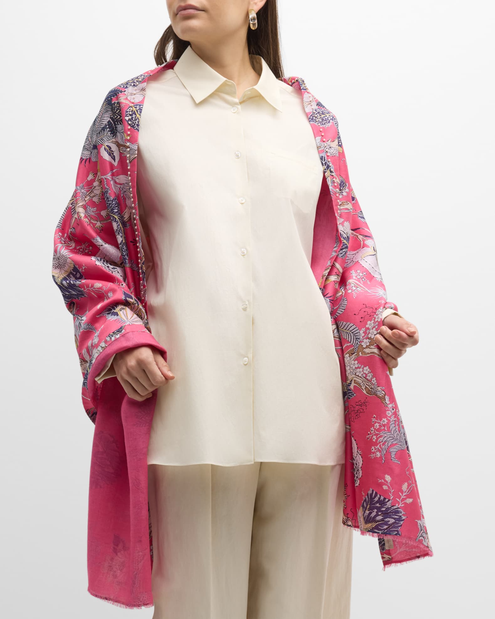 Janavi Chintz Beaded Cashmere-Silk Scarf | Neiman Marcus