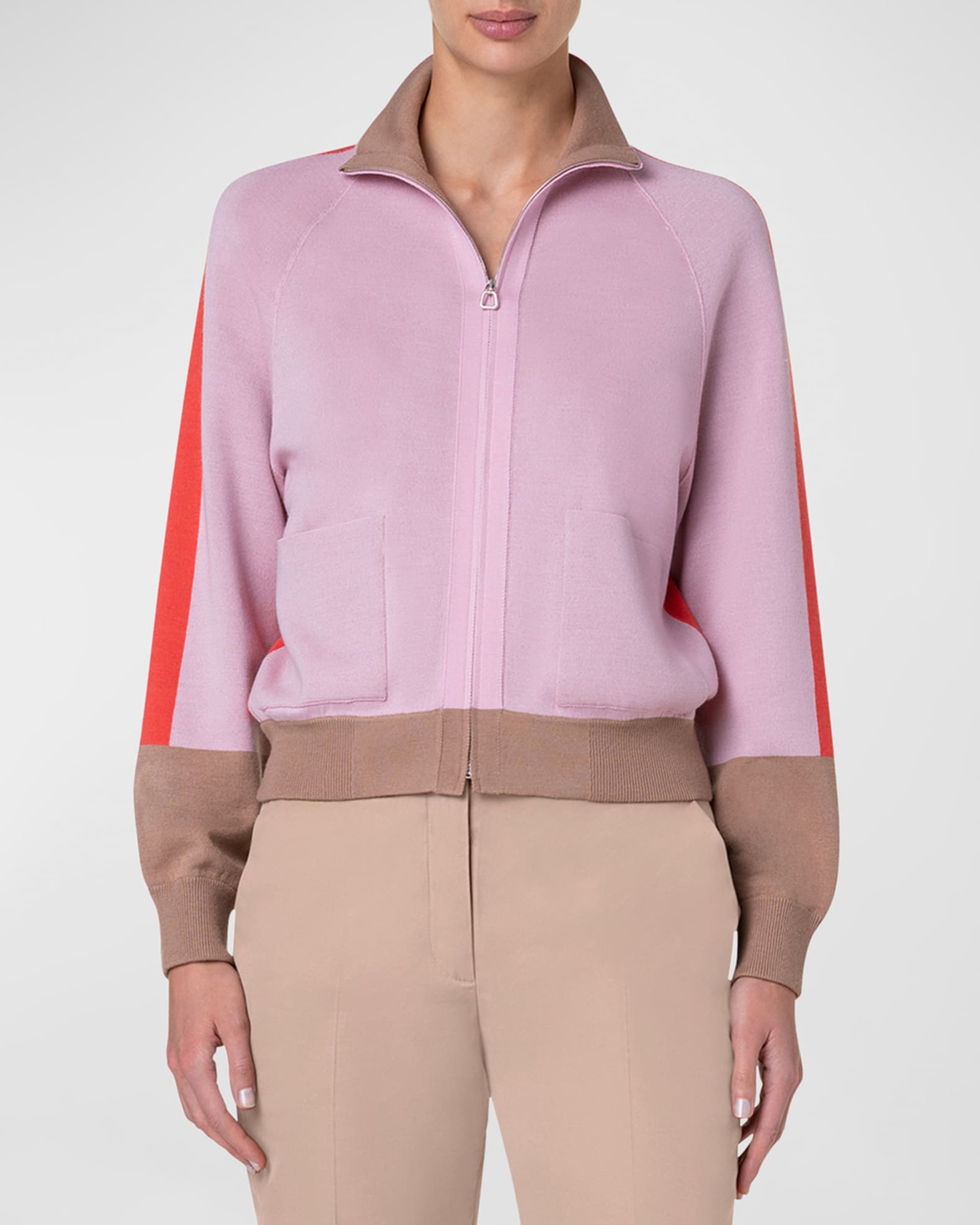 Akris Colorblock Fine Gauge Knit Zip-Front Cardigan | Neiman Marcus