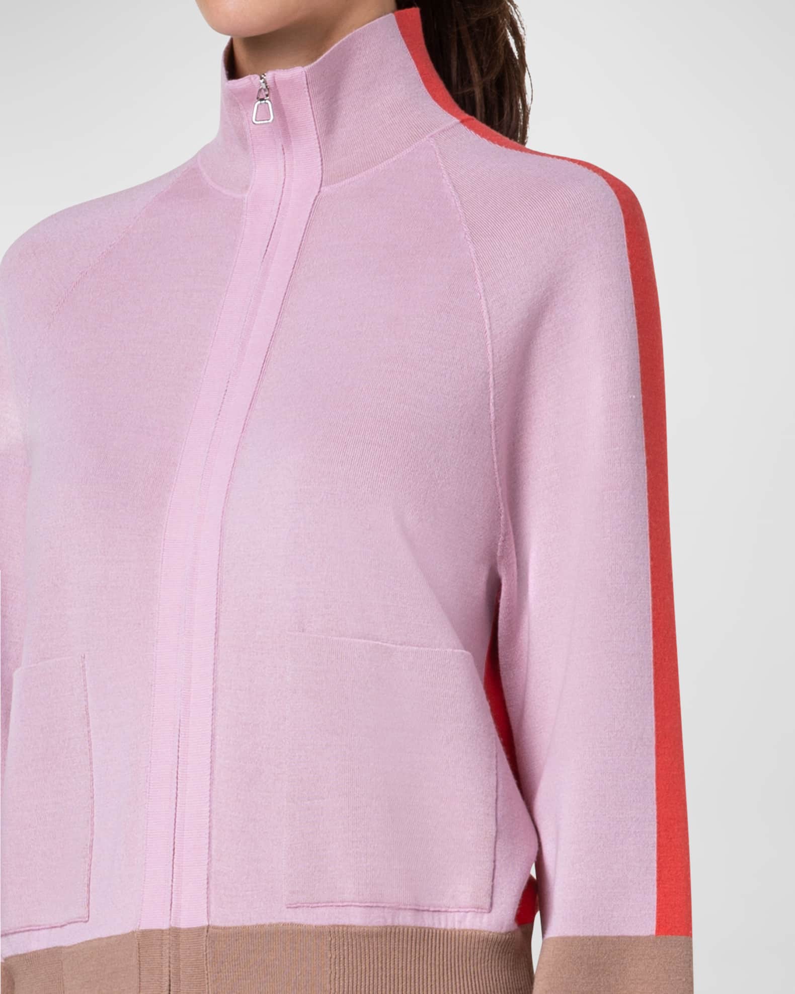 Akris Colorblock Fine Gauge Knit Zip-Front Cardigan | Neiman Marcus