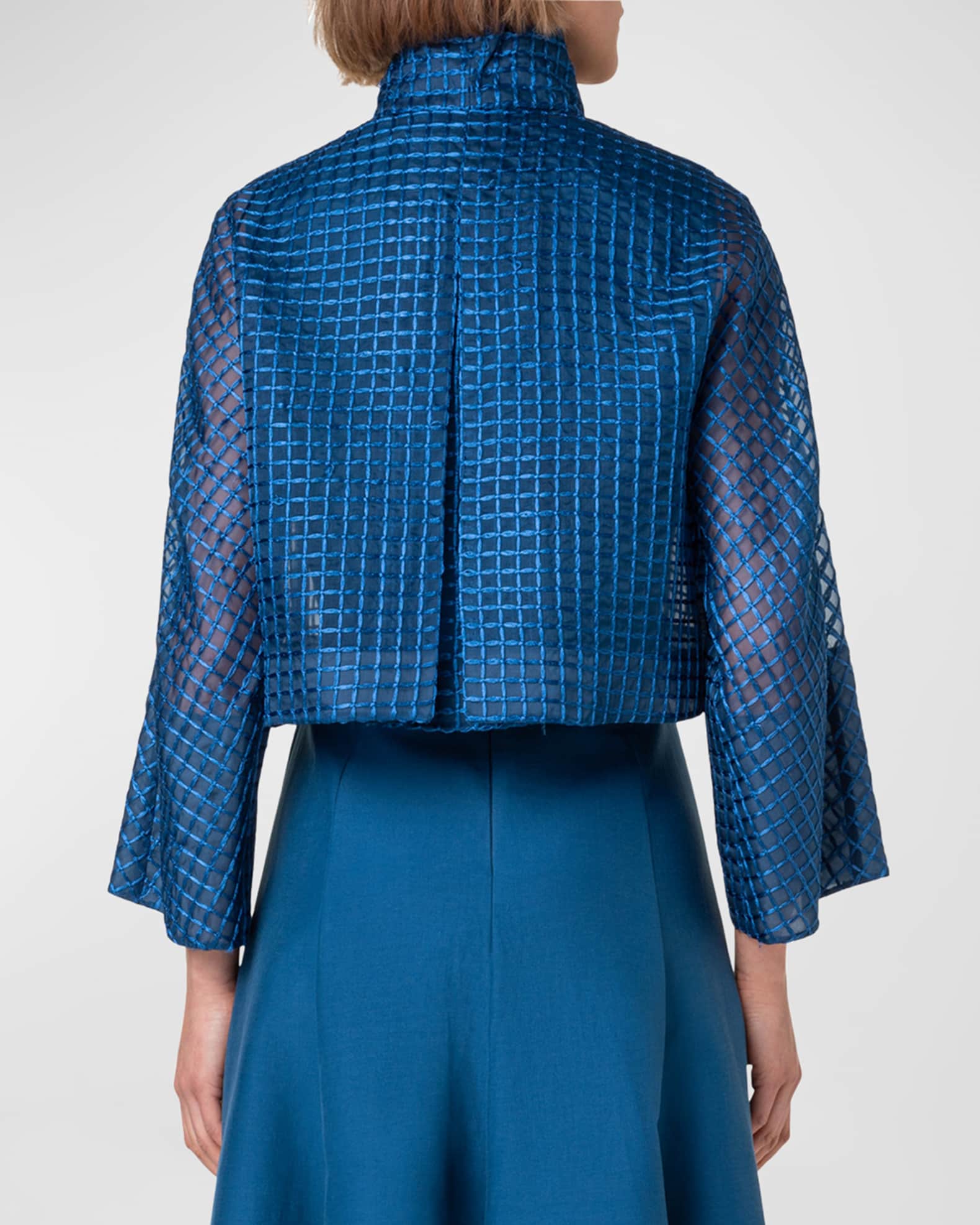 Akris Mimi Grid Embroidered Crop Zip Jacket | Neiman Marcus