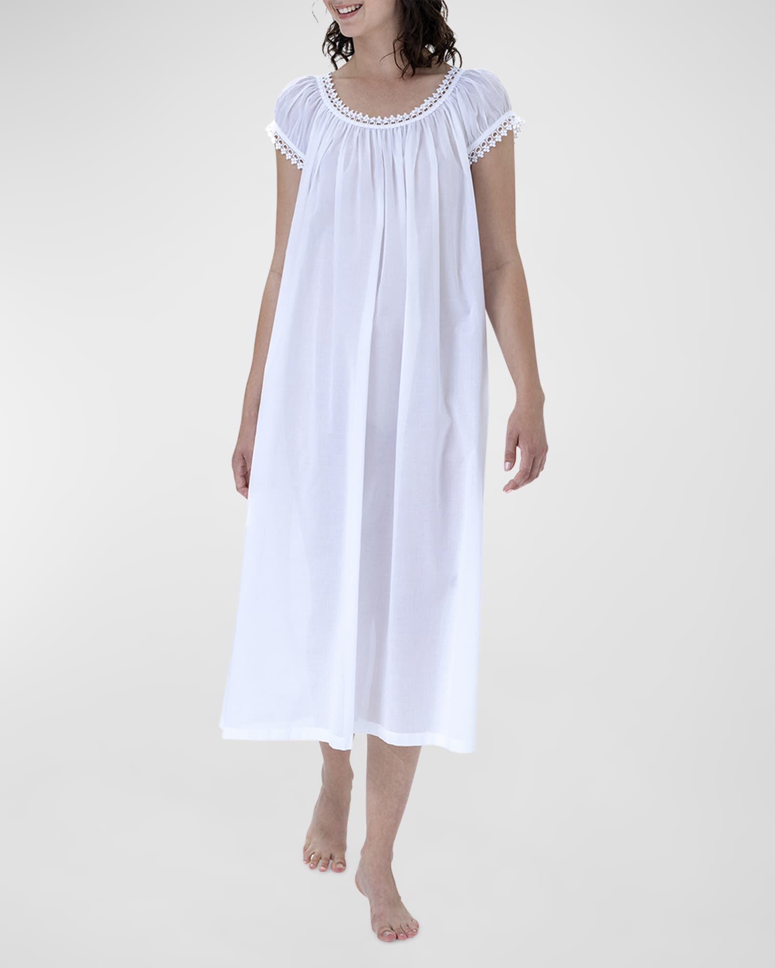 Celestine Monica-2 Ruched Lace-Trim Cotton Nightgown | Neiman Marcus