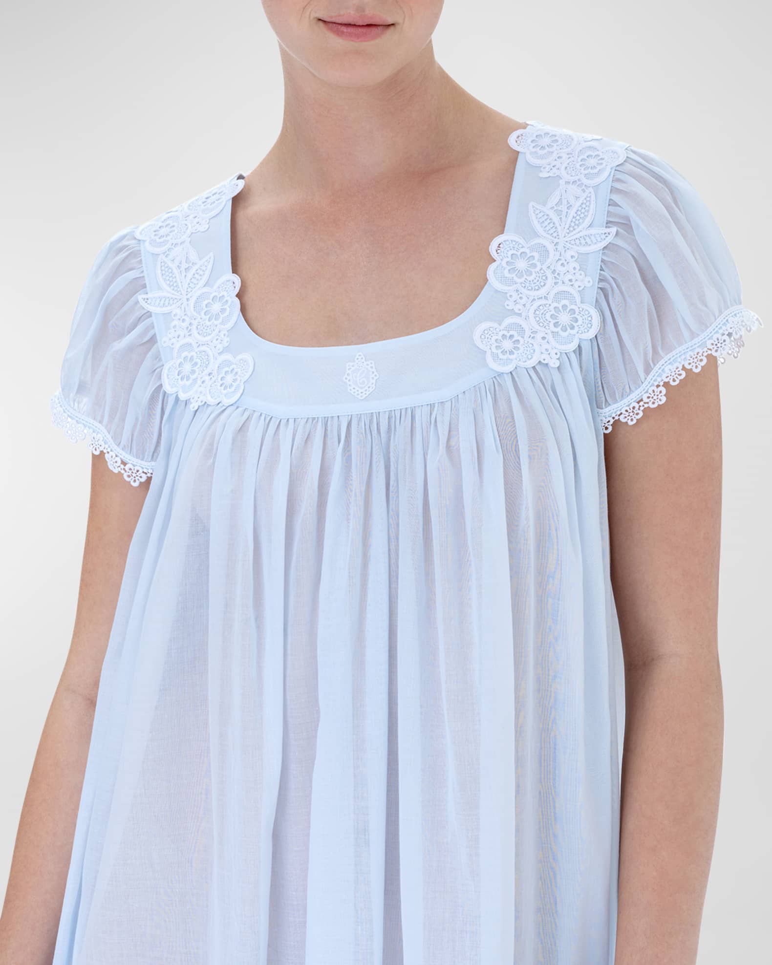 Celestine Ronya-2 Ruched Lace-Trim Cotton Nightgown | Neiman Marcus