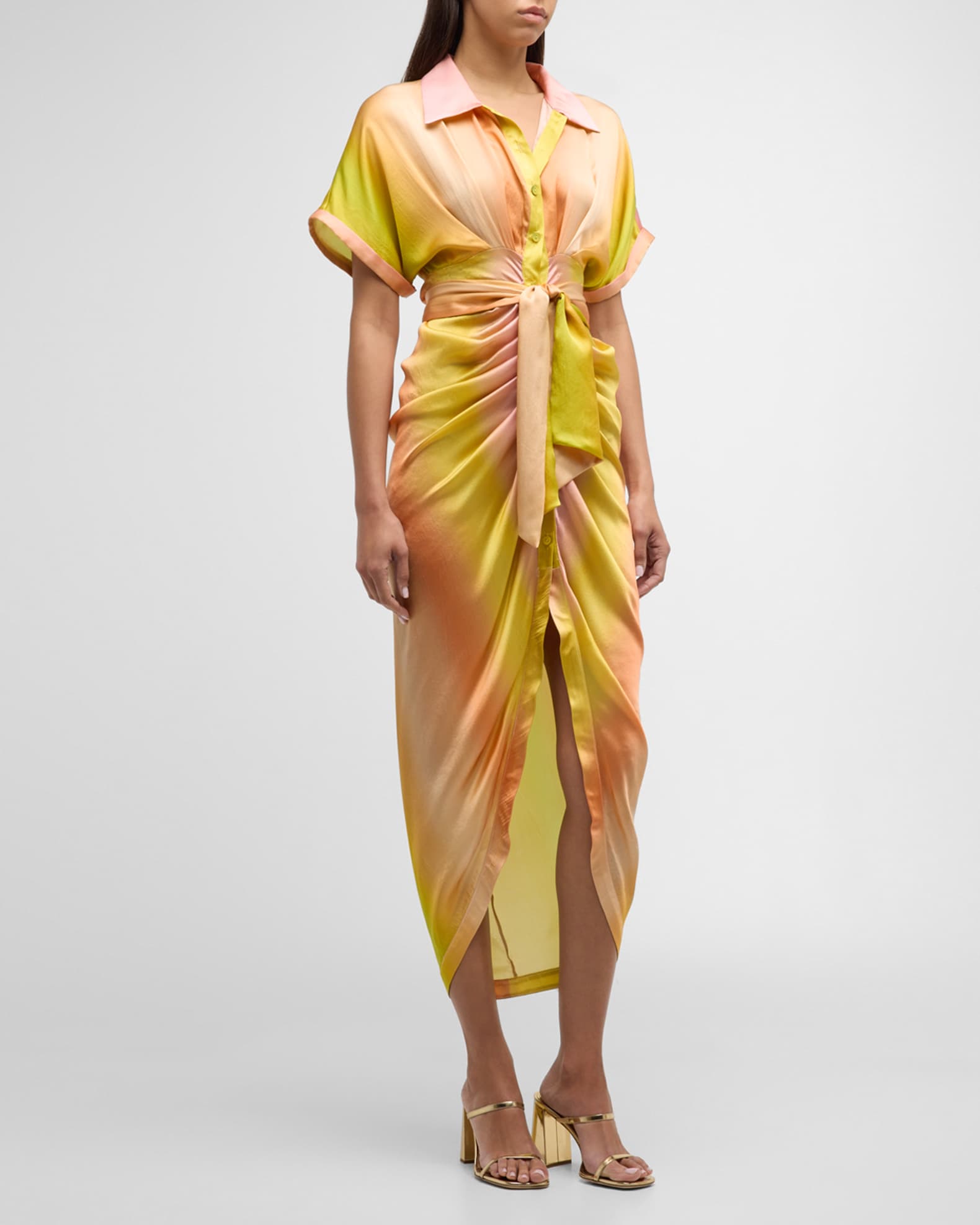 Le Superbe Miko Draped Short-Sleeve Shirtdress | Neiman Marcus