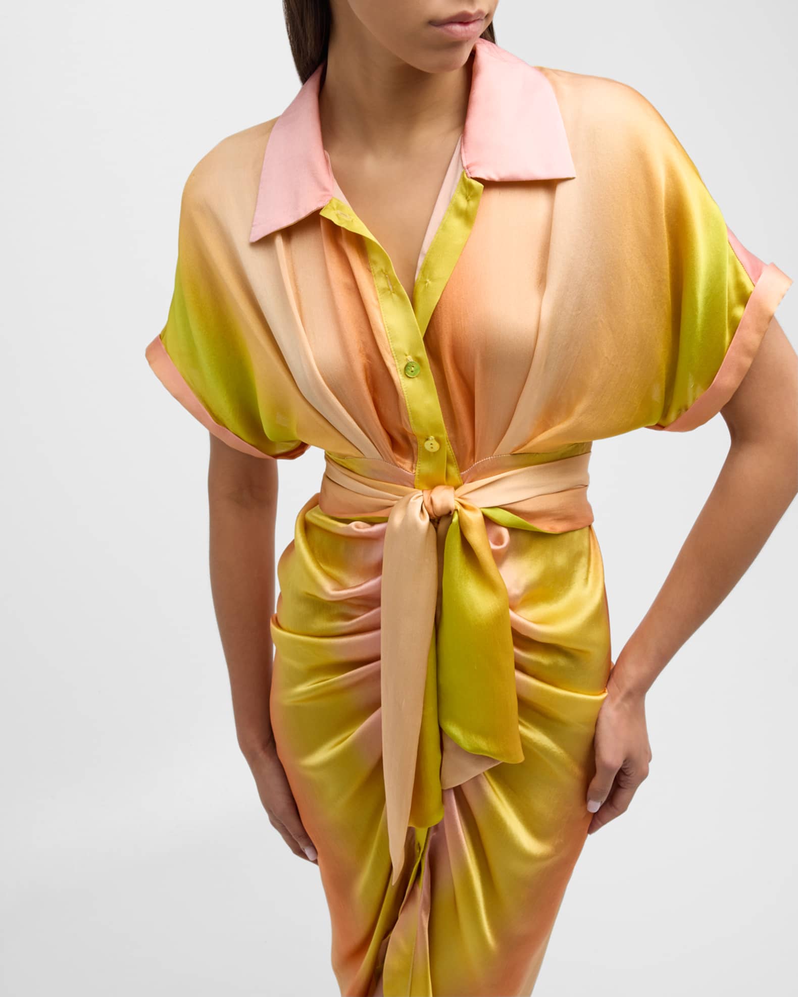 Le Superbe Miko Draped Short-Sleeve Shirtdress | Neiman Marcus