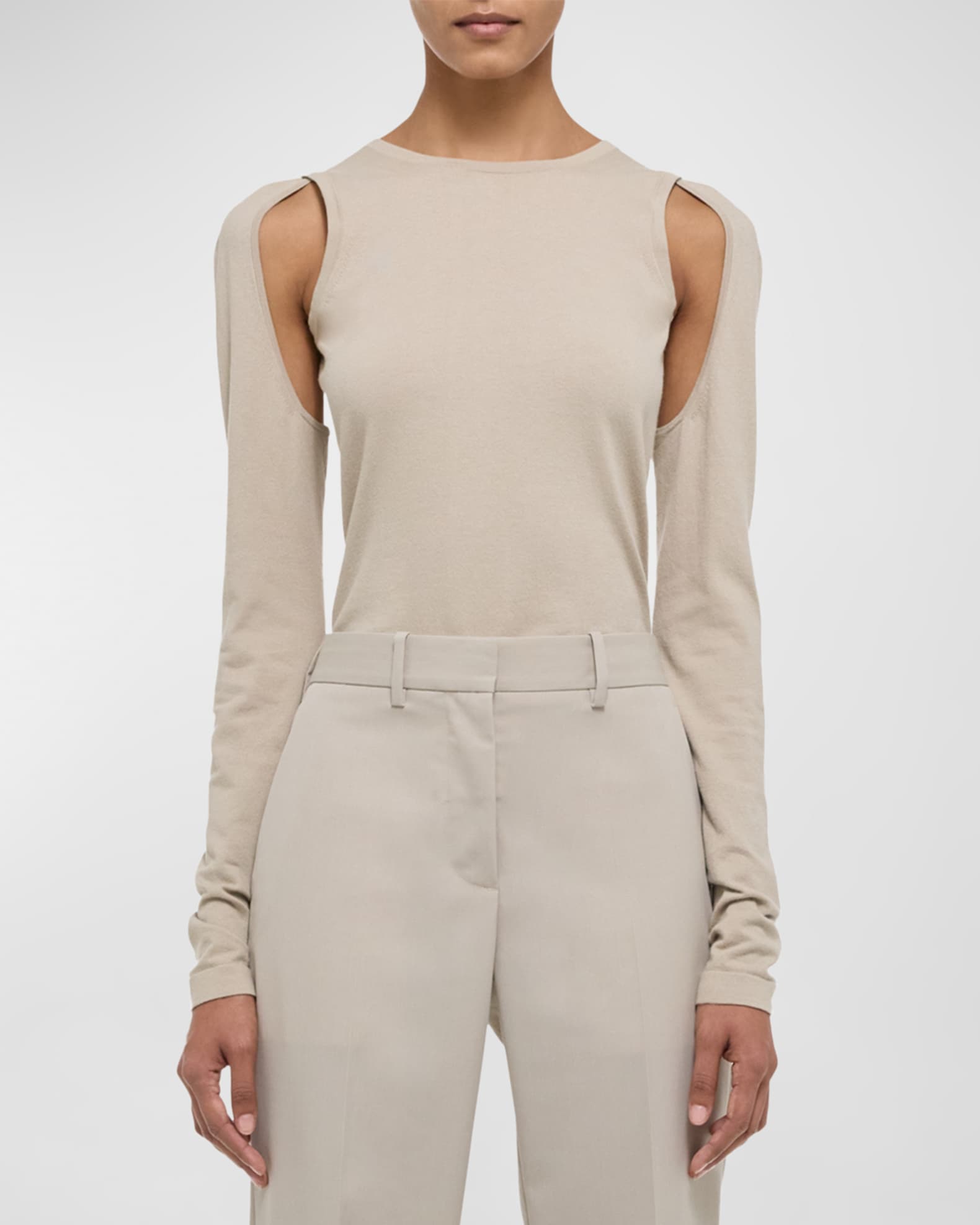 Helmut Lang Cut-Out Long-Sleeve Knit Top | Neiman Marcus