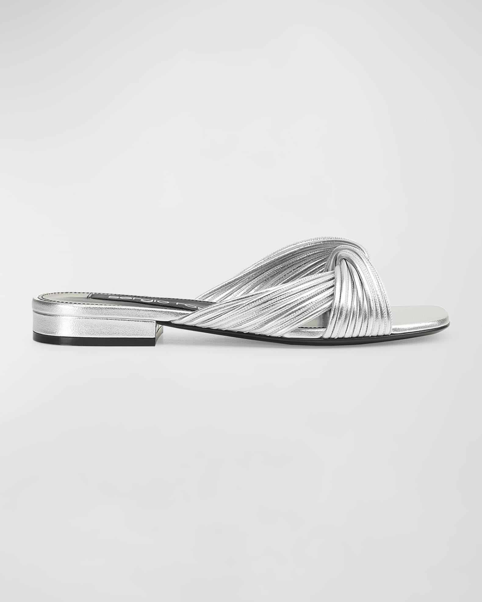 Sergio Rossi Metallic Strappy Twist Slide Sandals | Neiman Marcus