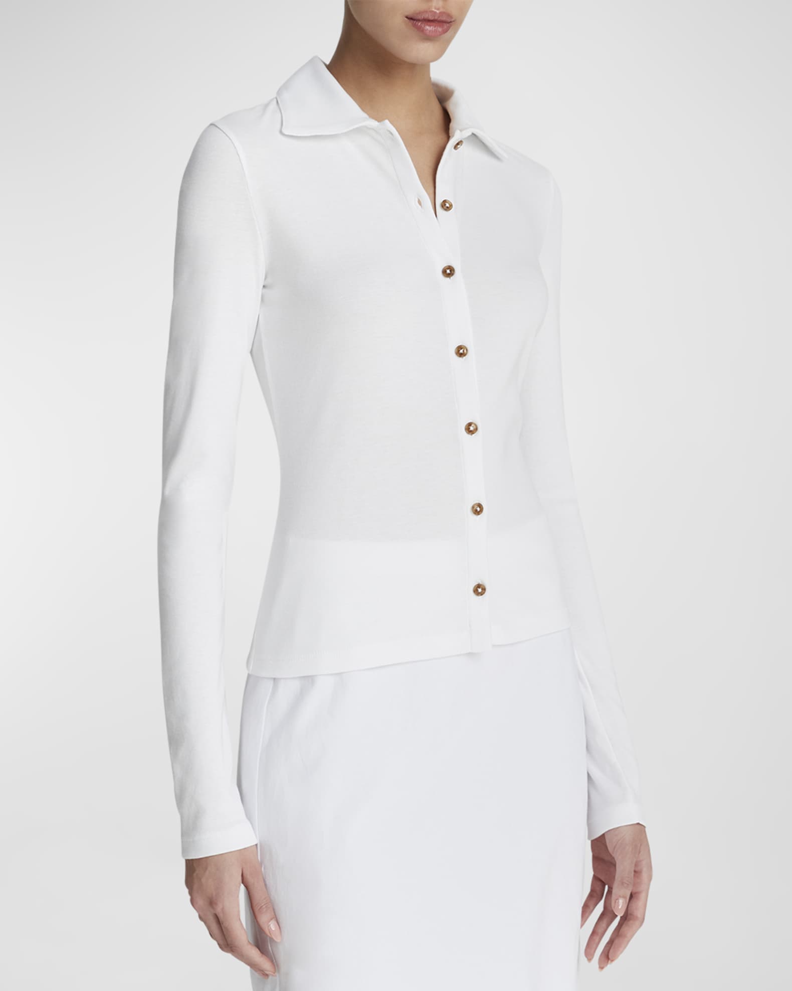 Vince Long-Sleeve Collared Button-Front Top | Neiman Marcus