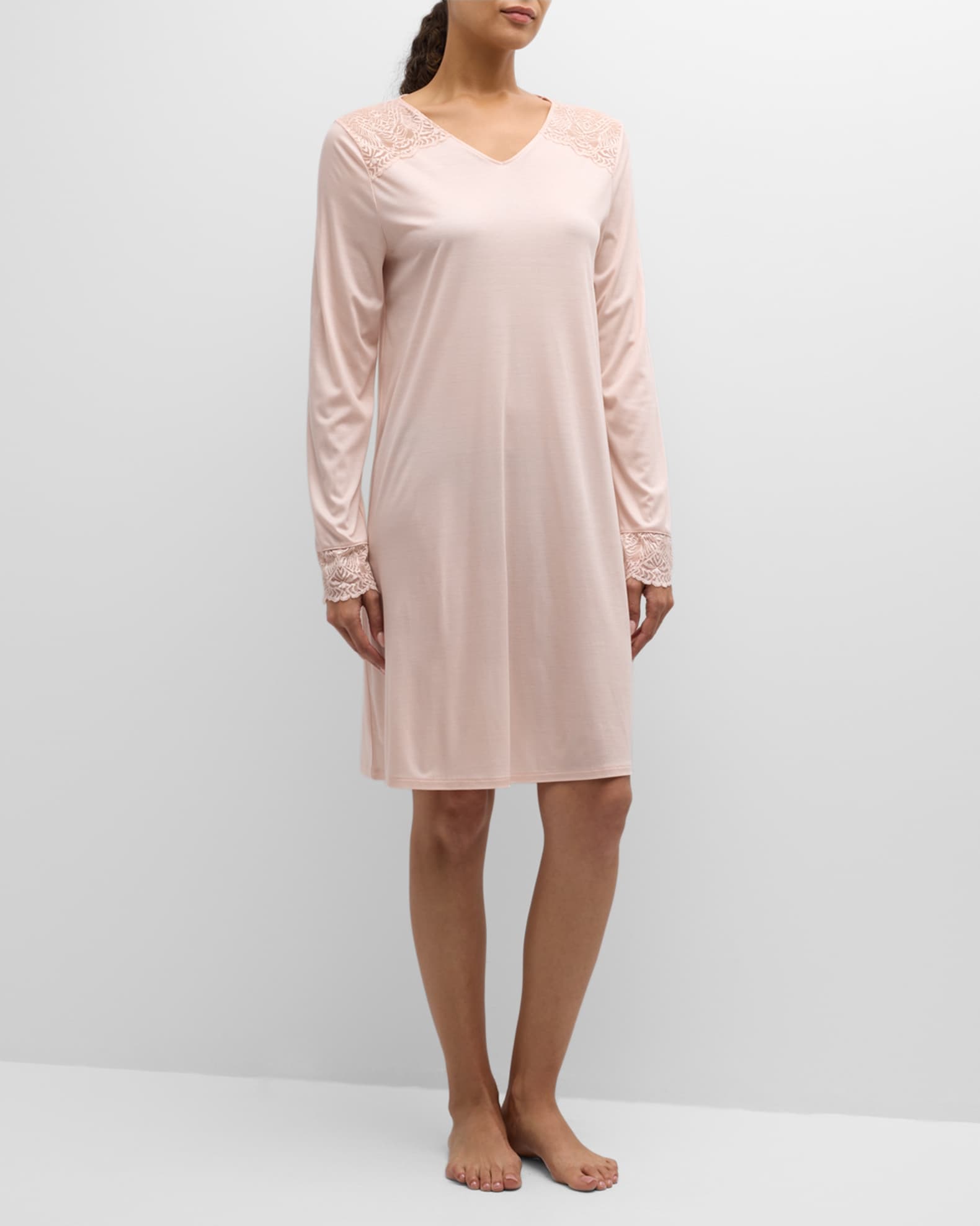 Hanro Josephine Lace-Trim Modal Nightgown | Neiman Marcus