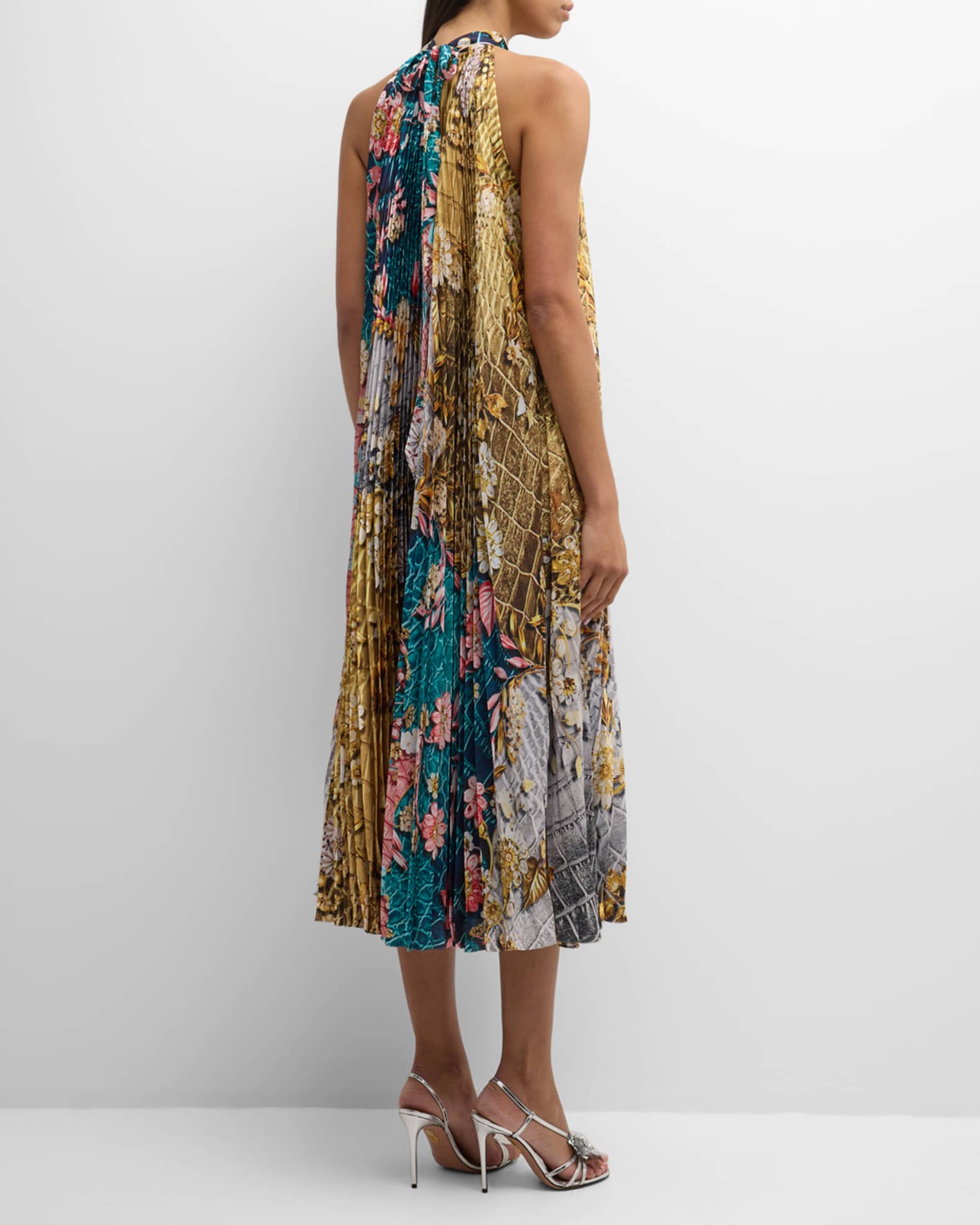 Mary Katrantzou Nimbus Floral Animal-Print Pleated Sleeveless Midi ...