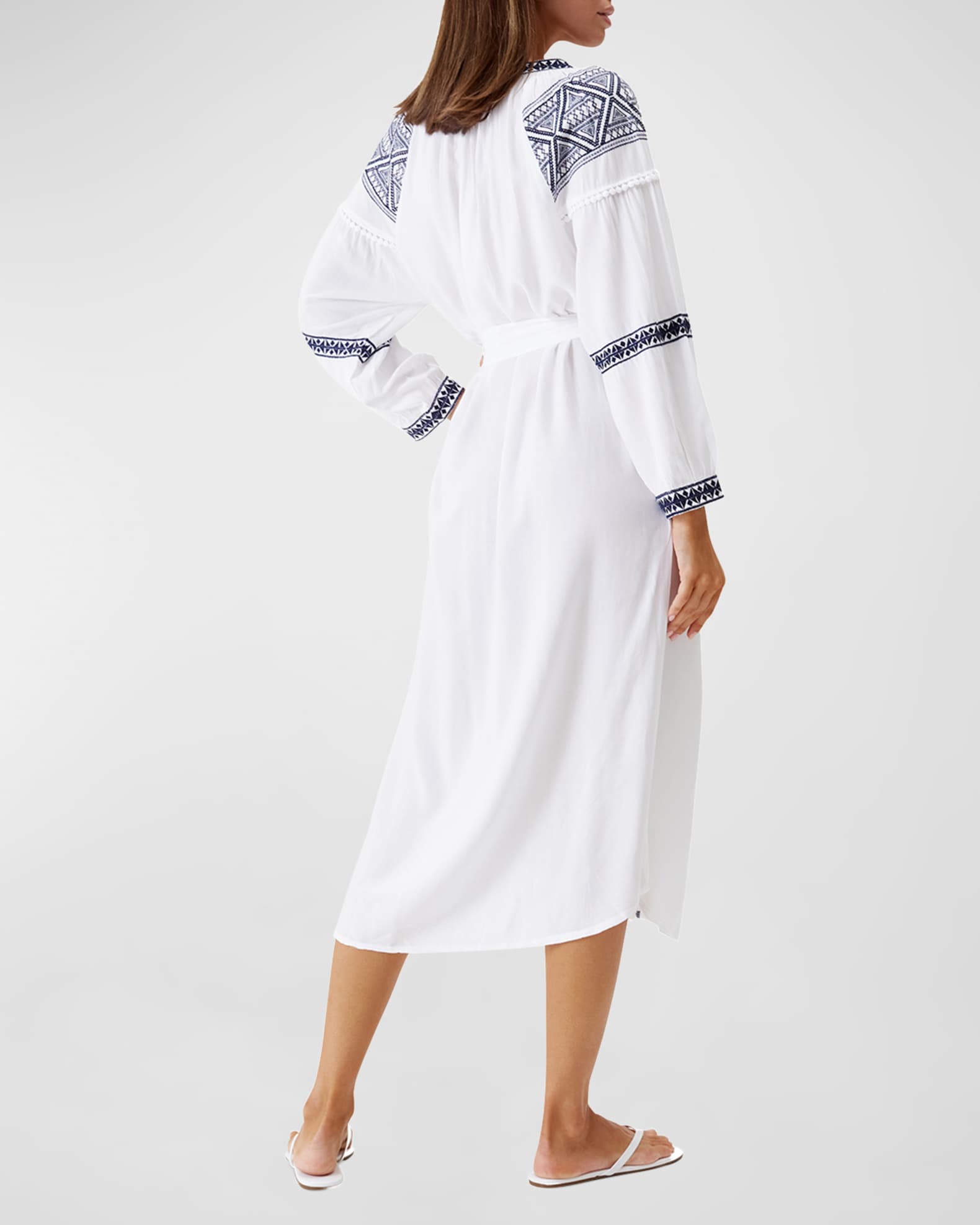 Melissa Odabash Ally Embroidered-Trim Shirtdress | Neiman Marcus