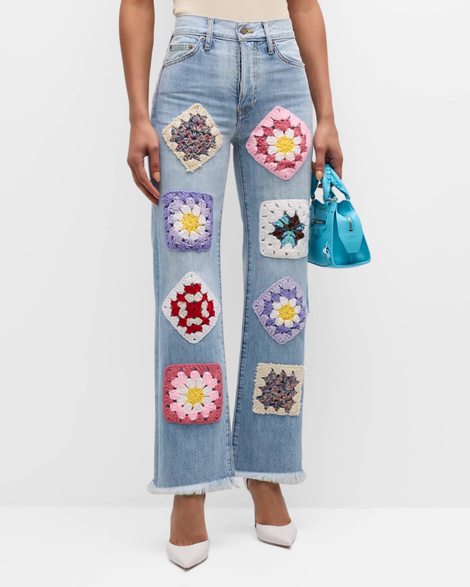 Cout De La Liberte Carrie Crochet Patch Jeans | Neiman Marcus