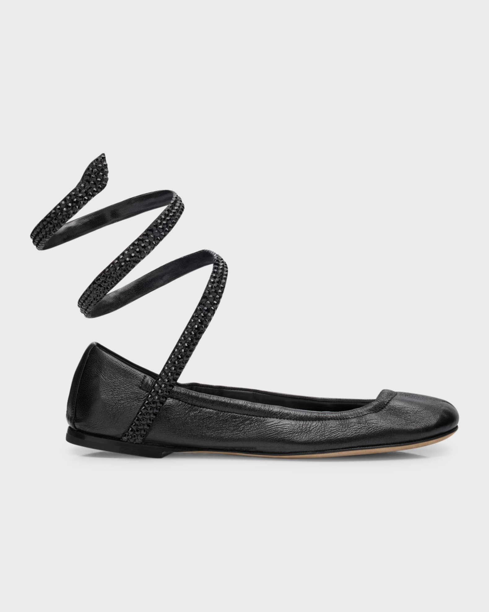 Rene Caovilla Lambskin Strass Snake-Wrap Ballerina Flats | Neiman Marcus