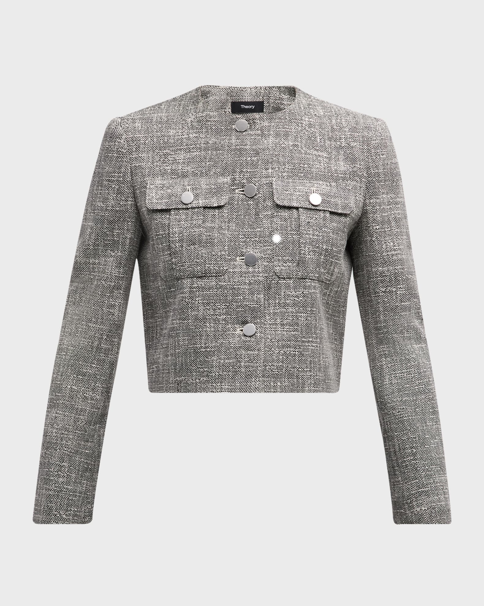 Theory Tweed Canvas Cropped Military Jacket | Neiman Marcus