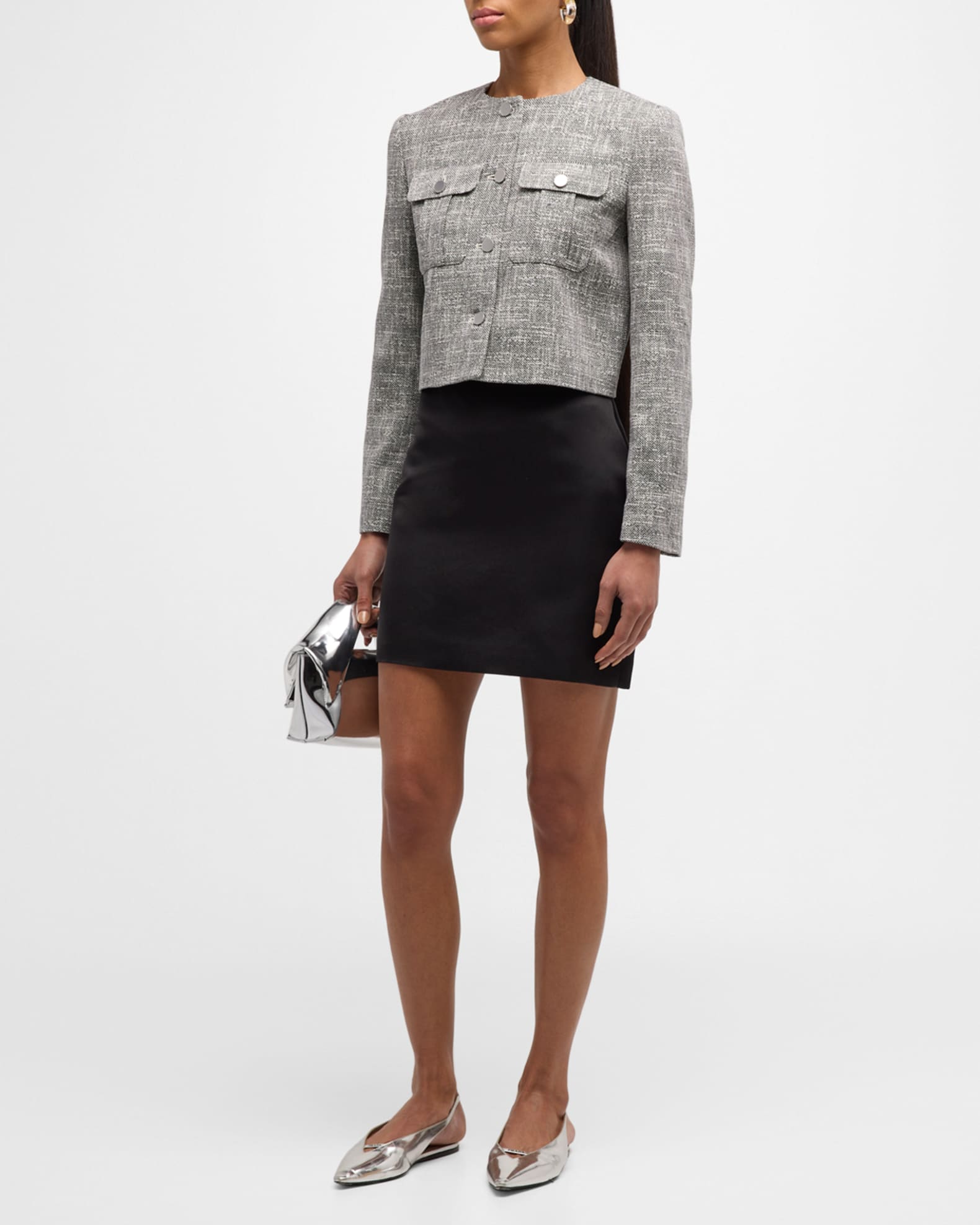 Theory Tweed Canvas Cropped Military Jacket | Neiman Marcus