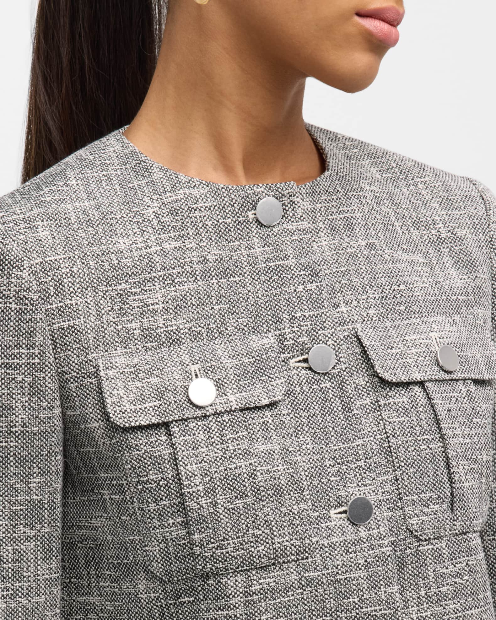 Theory Tweed Canvas Cropped Military Jacket | Neiman Marcus