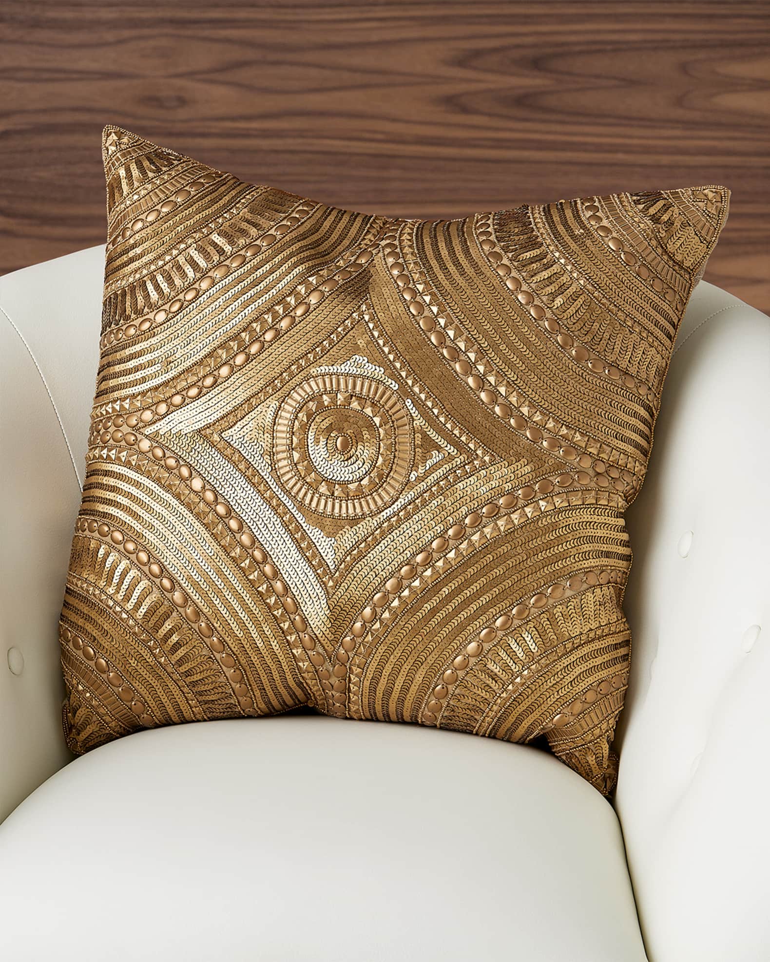 Global Views Roman Beaded Golden Pillow | Neiman Marcus