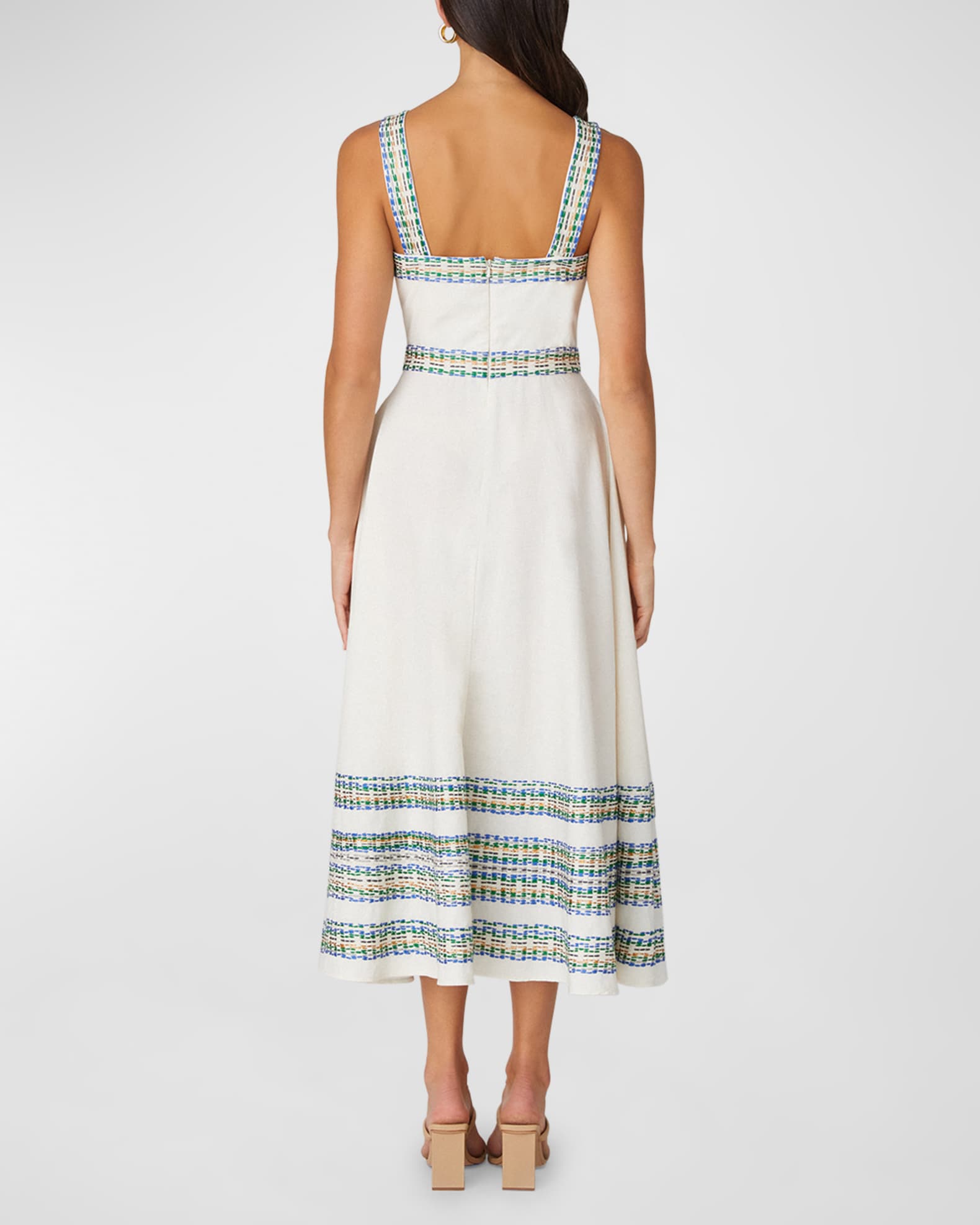 Shoshanna Christina Embroidered Cotton Sleeveless Midi Fit & Flare ...