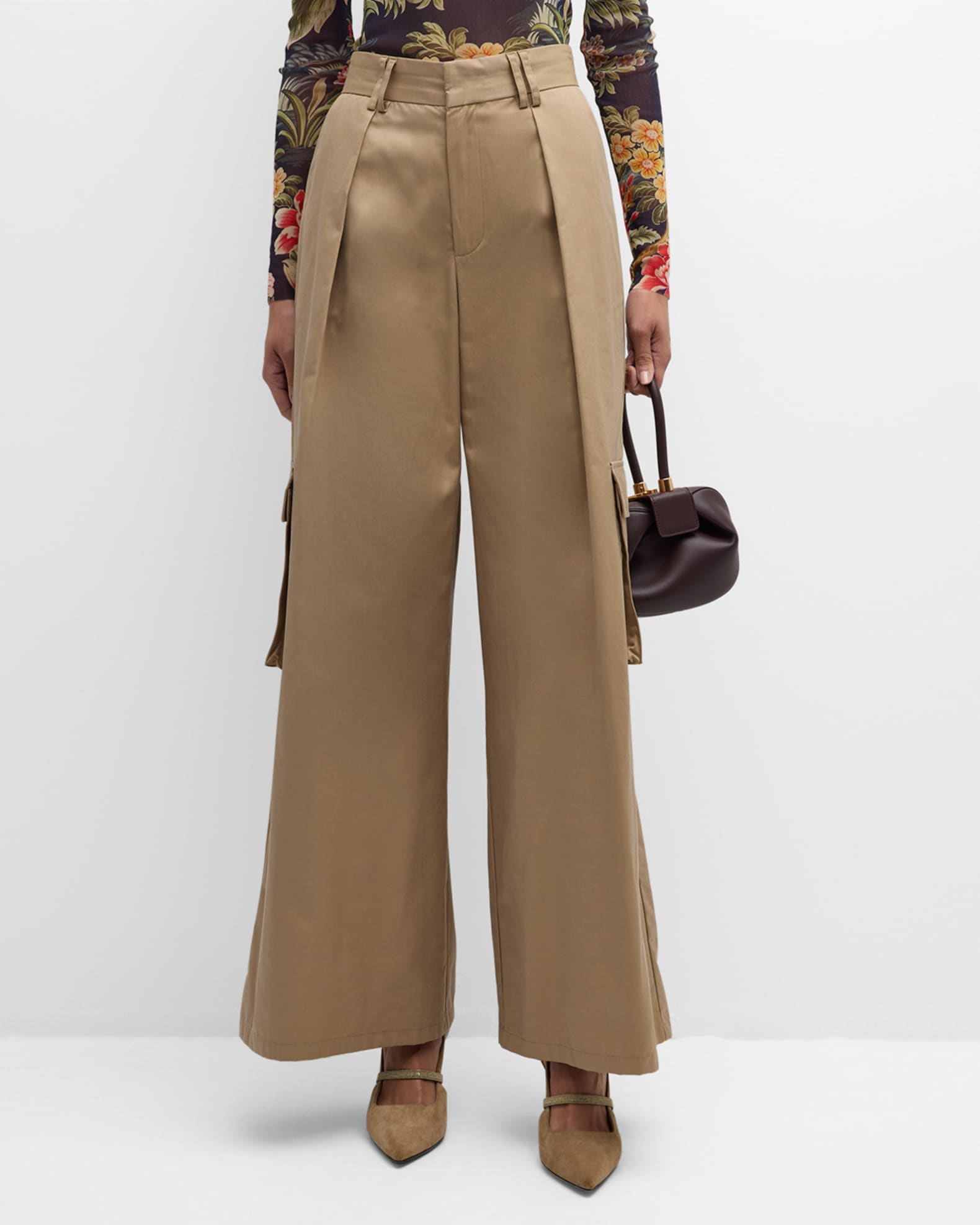 Cynthia Rowley Pleated High-Rise Wide-Leg Cargo Pants | Neiman Marcus