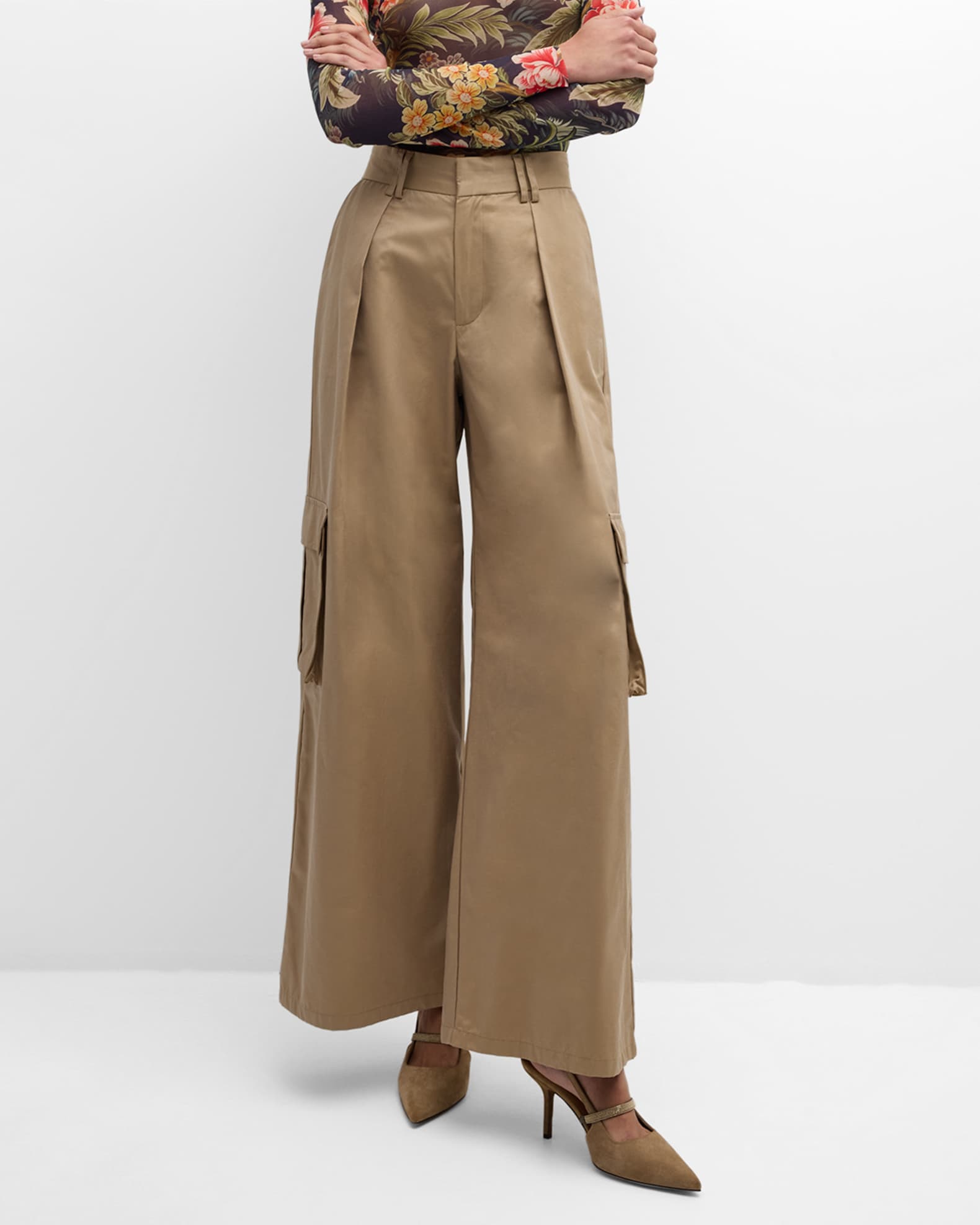 Cynthia Rowley Pleated High-Rise Wide-Leg Cargo Pants | Neiman Marcus