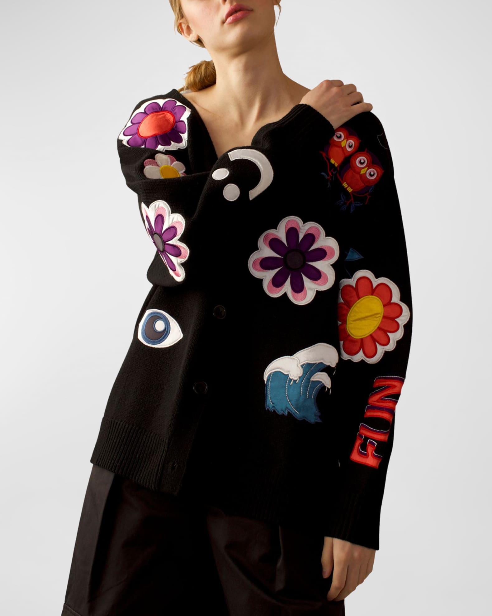 Cynthia Rowley Oversized Button-Down Patch Cardigan | Neiman Marcus