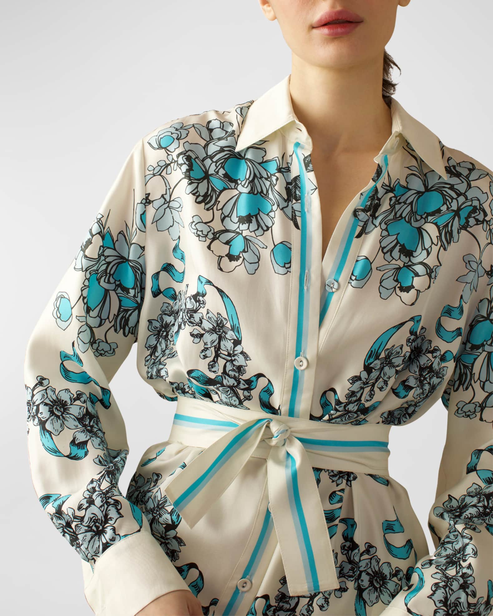 Cynthia Rowley Floral-Print Silk Maxi Shirtdress | Neiman Marcus