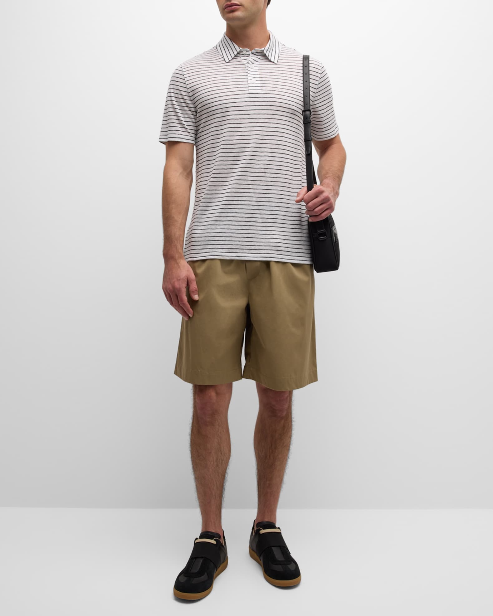 Vince Men's Striped Linen Polo Shirt | Neiman Marcus