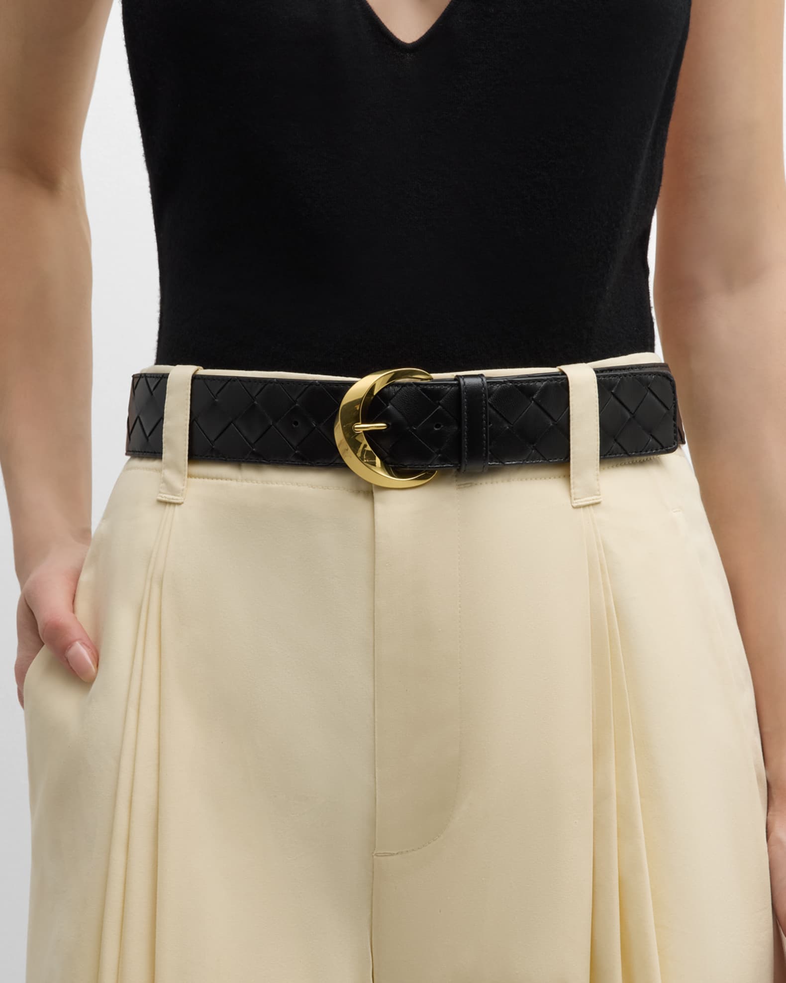 Bottega Veneta Bevel Buckled Woven Leather Belt | Neiman Marcus