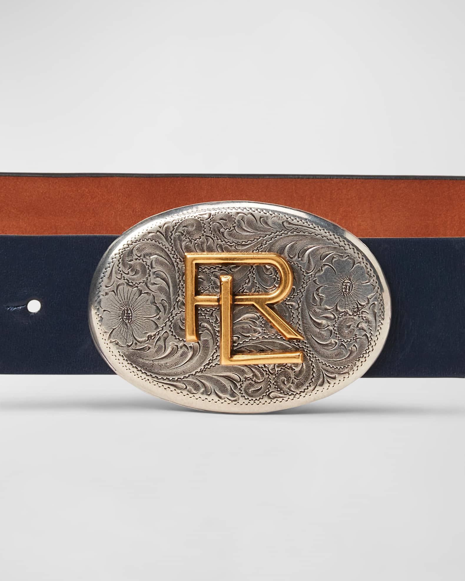 Ralph Lauren Collection Stacked RL Western Box Leather Belt | Neiman Marcus