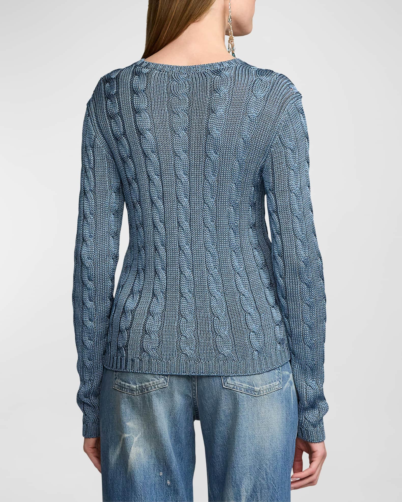 Ralph Lauren Collection Cable-Knit Silk Crewneck Sweater | Neiman Marcus