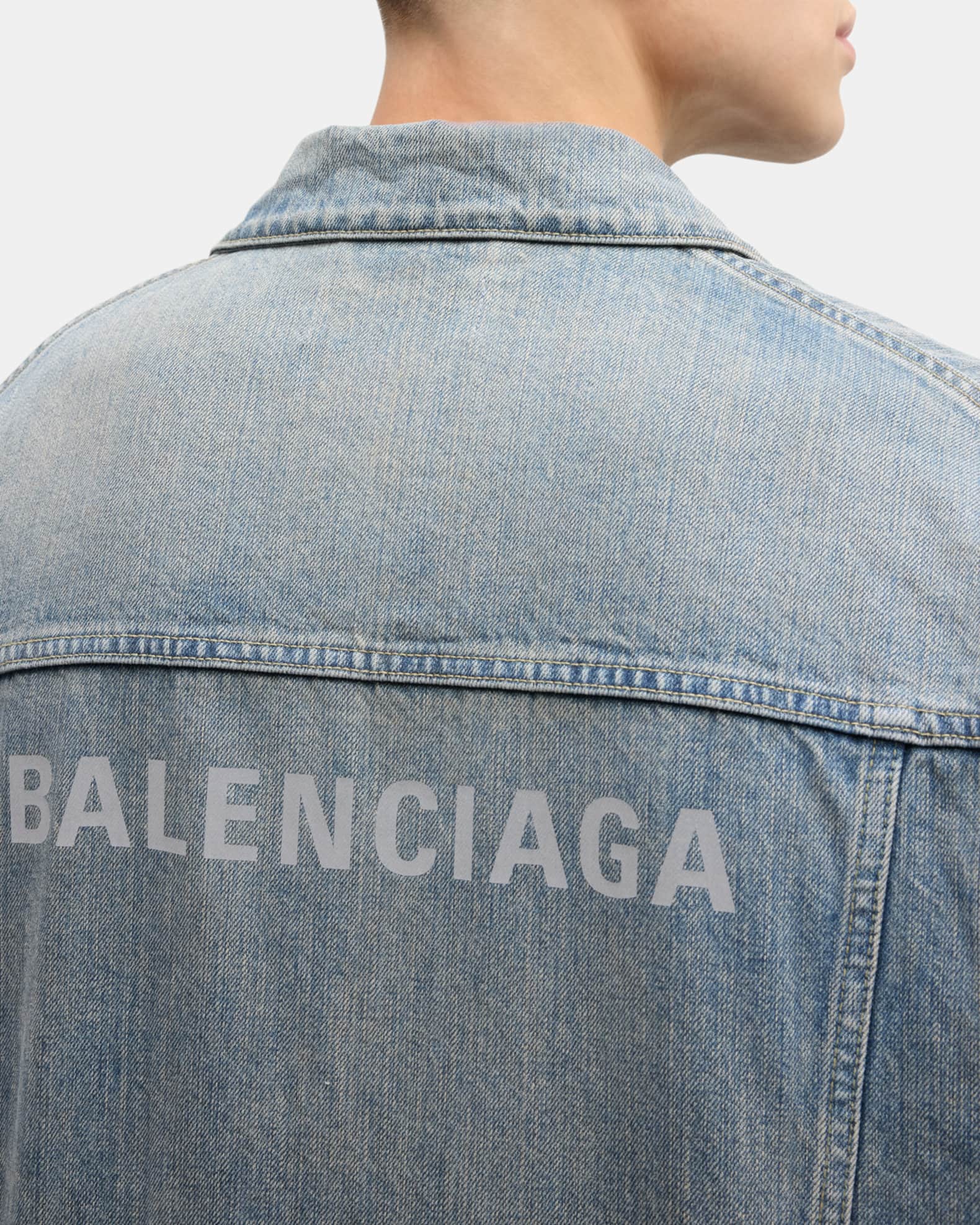 Balenciaga Men's Oversized Denim Jacket | Neiman Marcus