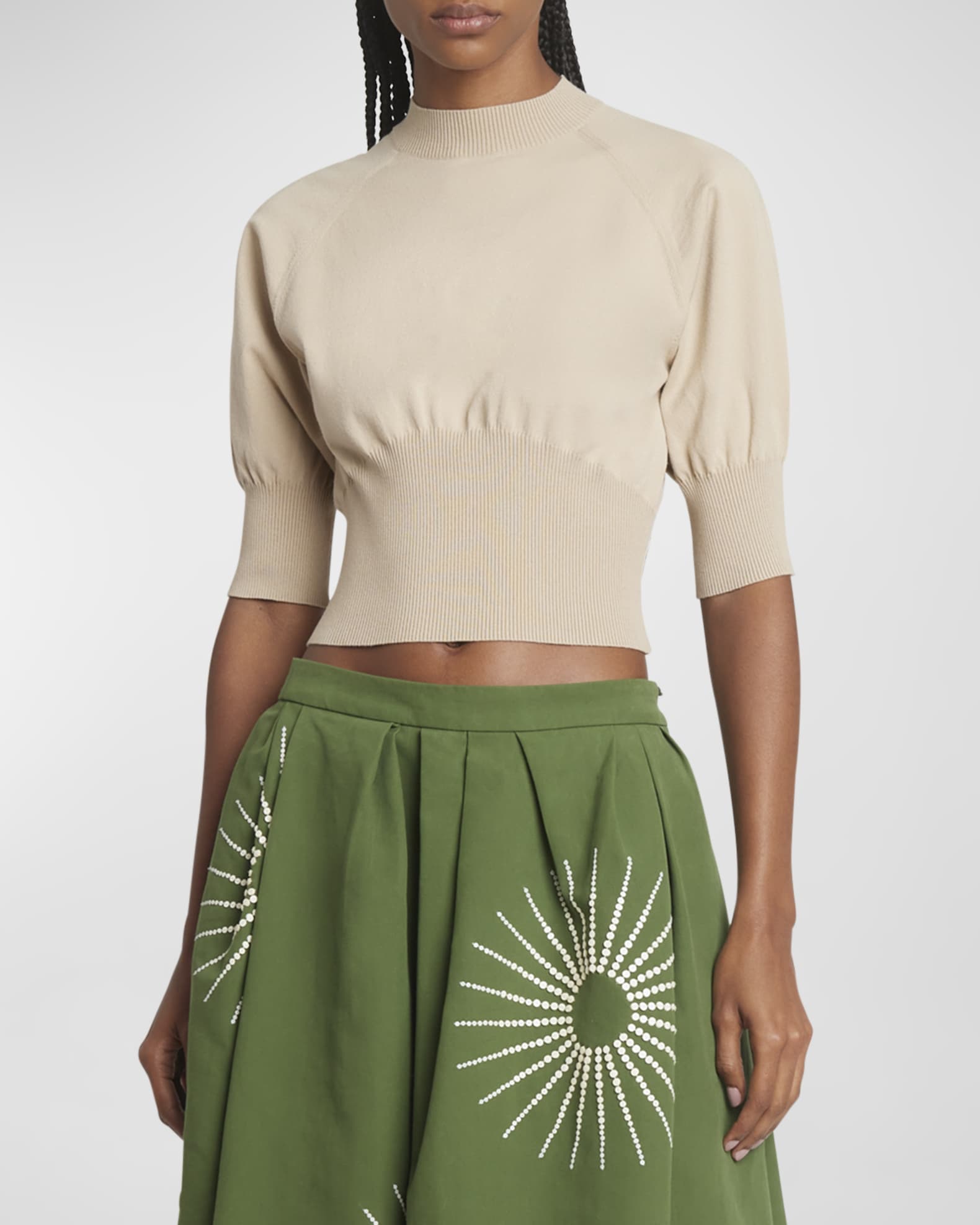 Dries Van Noten Taleen Puff-Sleeve Crop Sweater | Neiman Marcus
