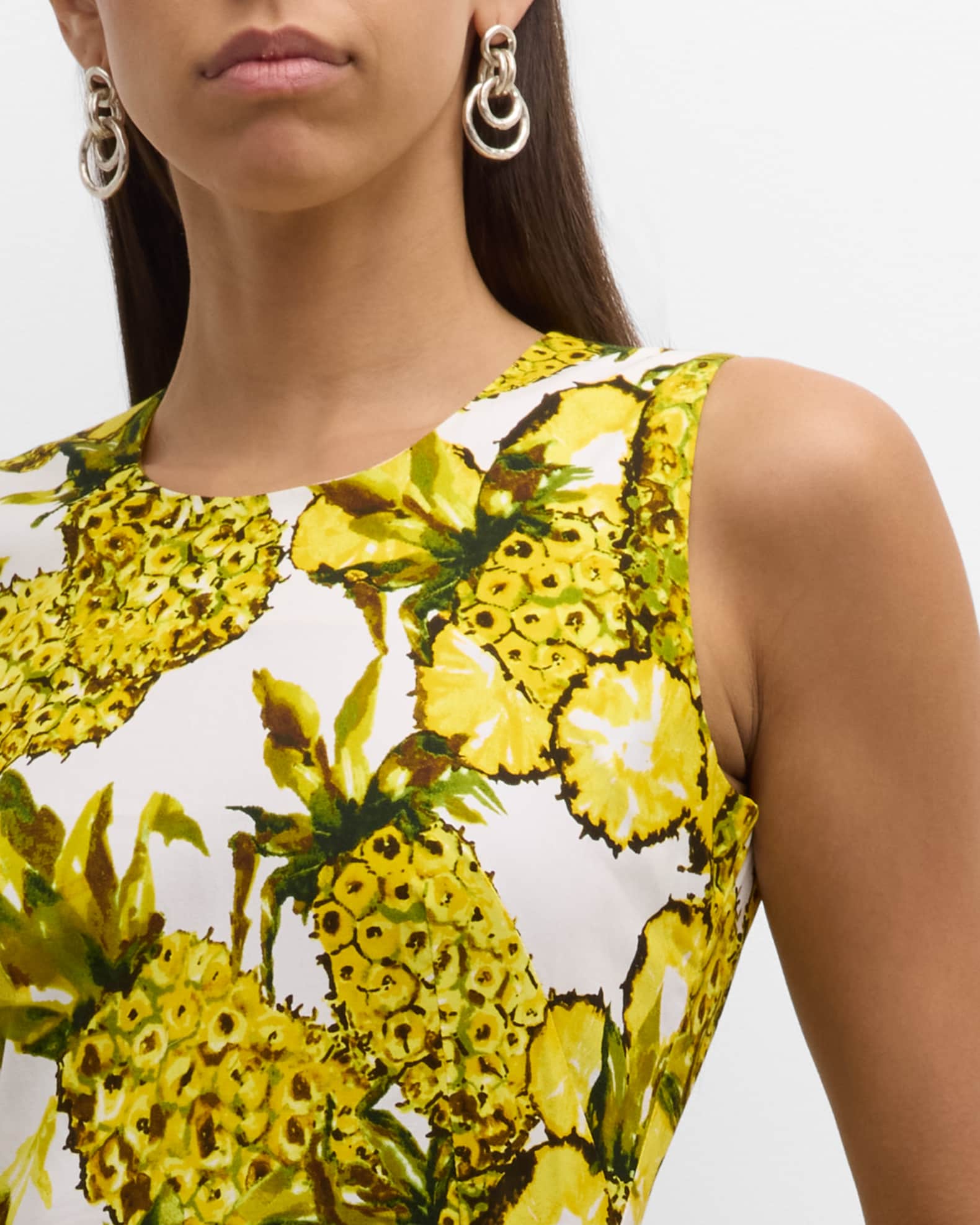 Samantha Sung Rose Belted Pineapple-Print A-Line Dress | Neiman Marcus