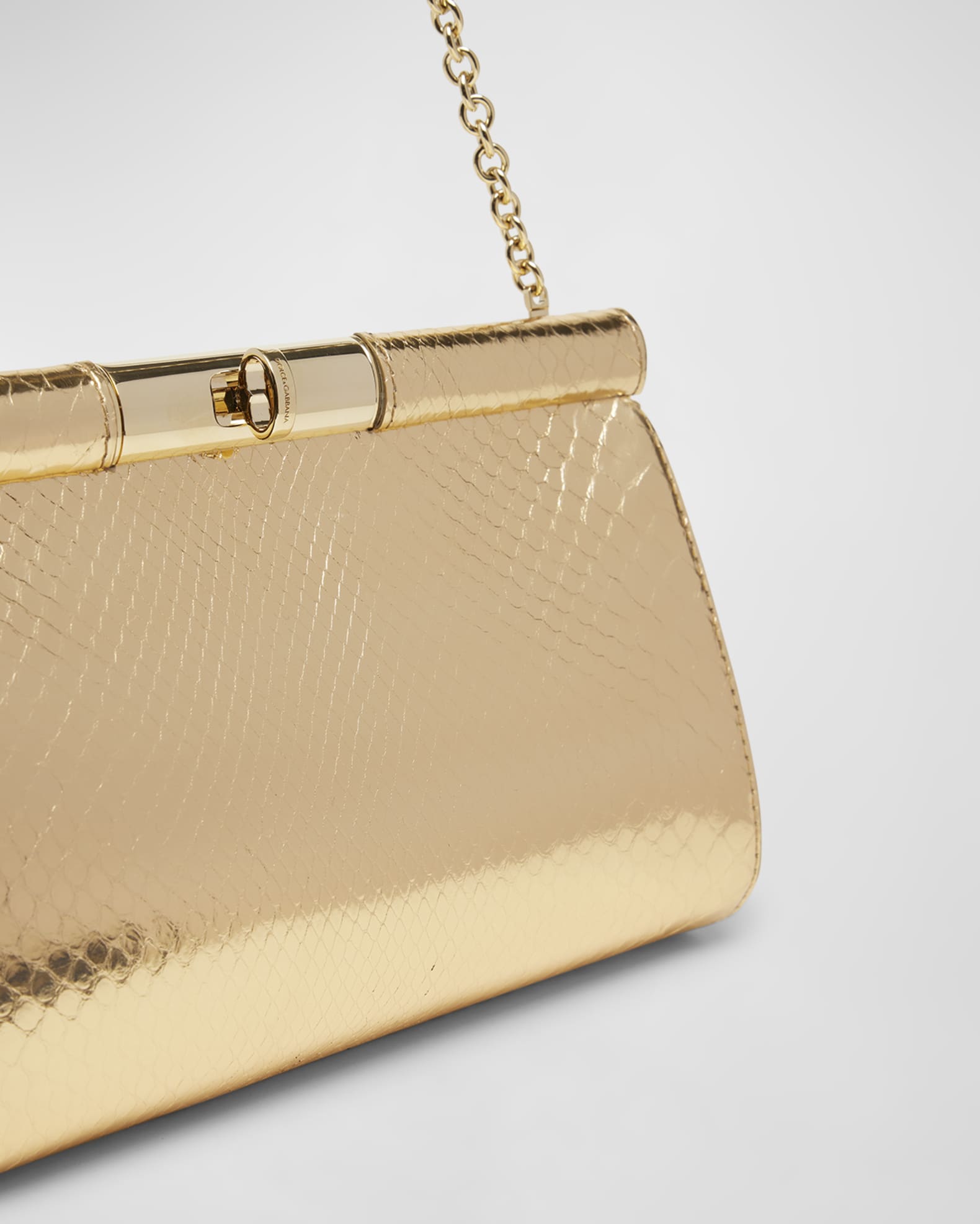 Dolce&Gabbana Marlene Medium Metallic Python Clutch Bag | Neiman Marcus