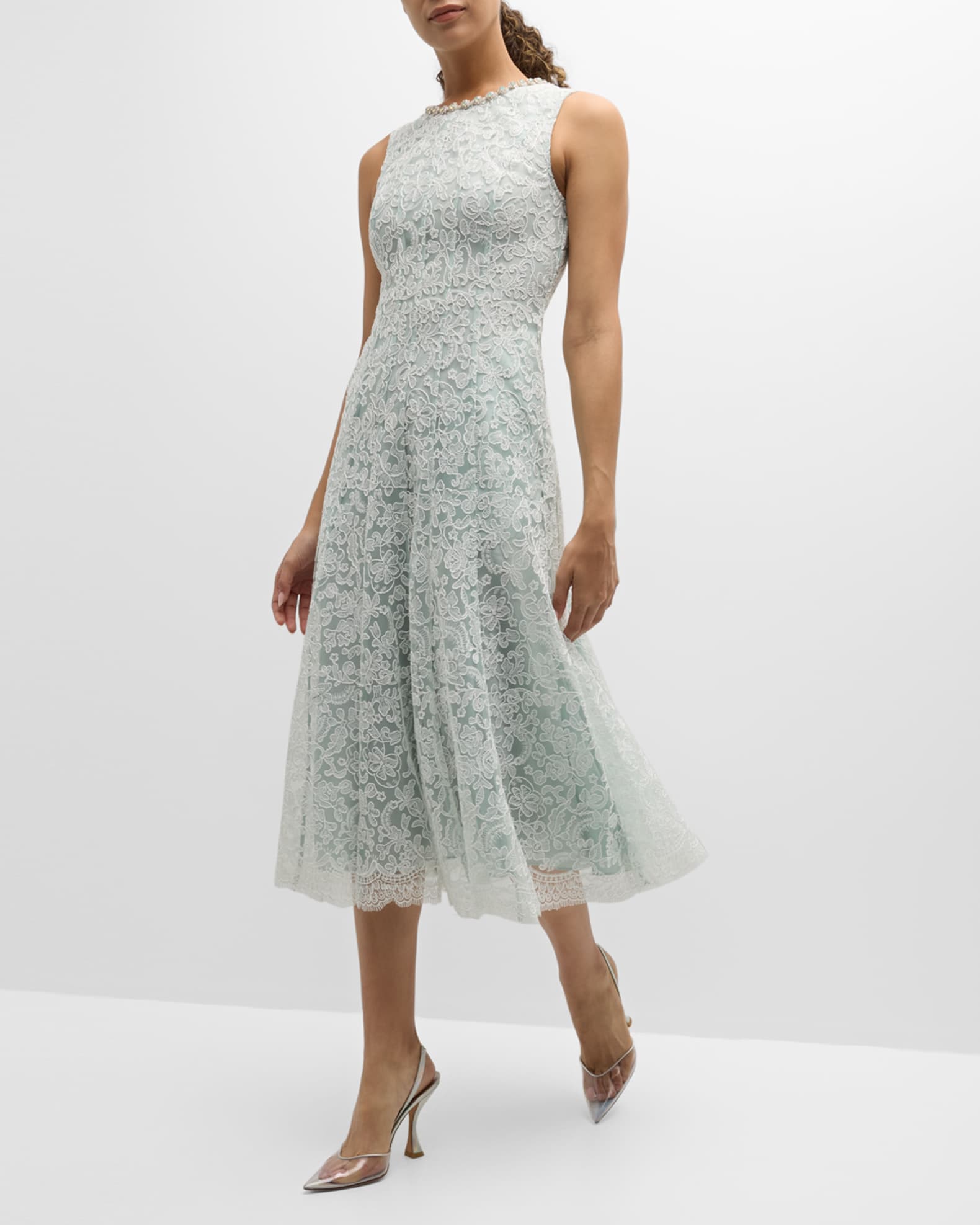 Self-Portrait Sleeveless Corded Lace Midi Dress | Neiman Marcus