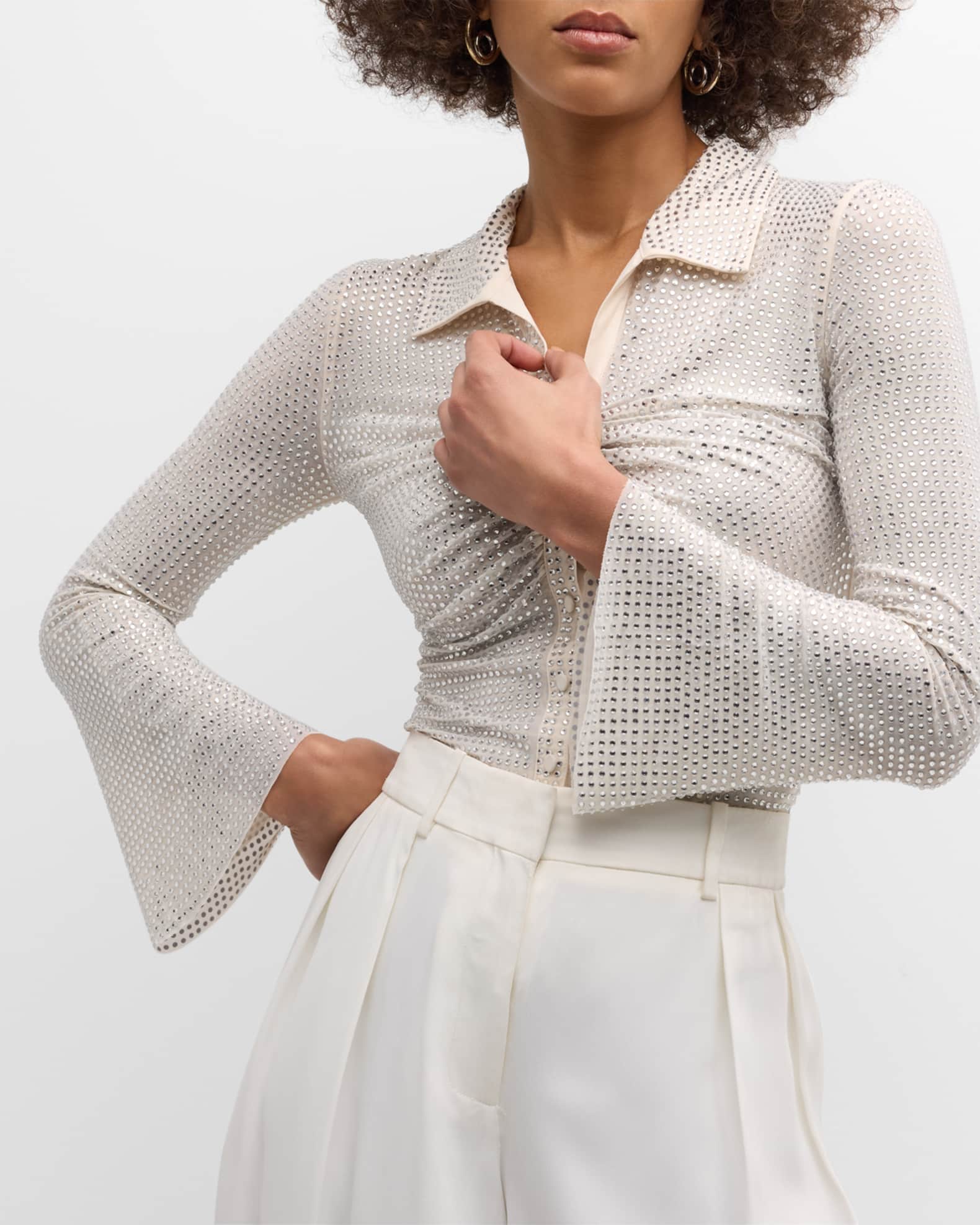 Self-Portrait Hot Fix Rhinestone Mesh Fitted Top | Neiman Marcus