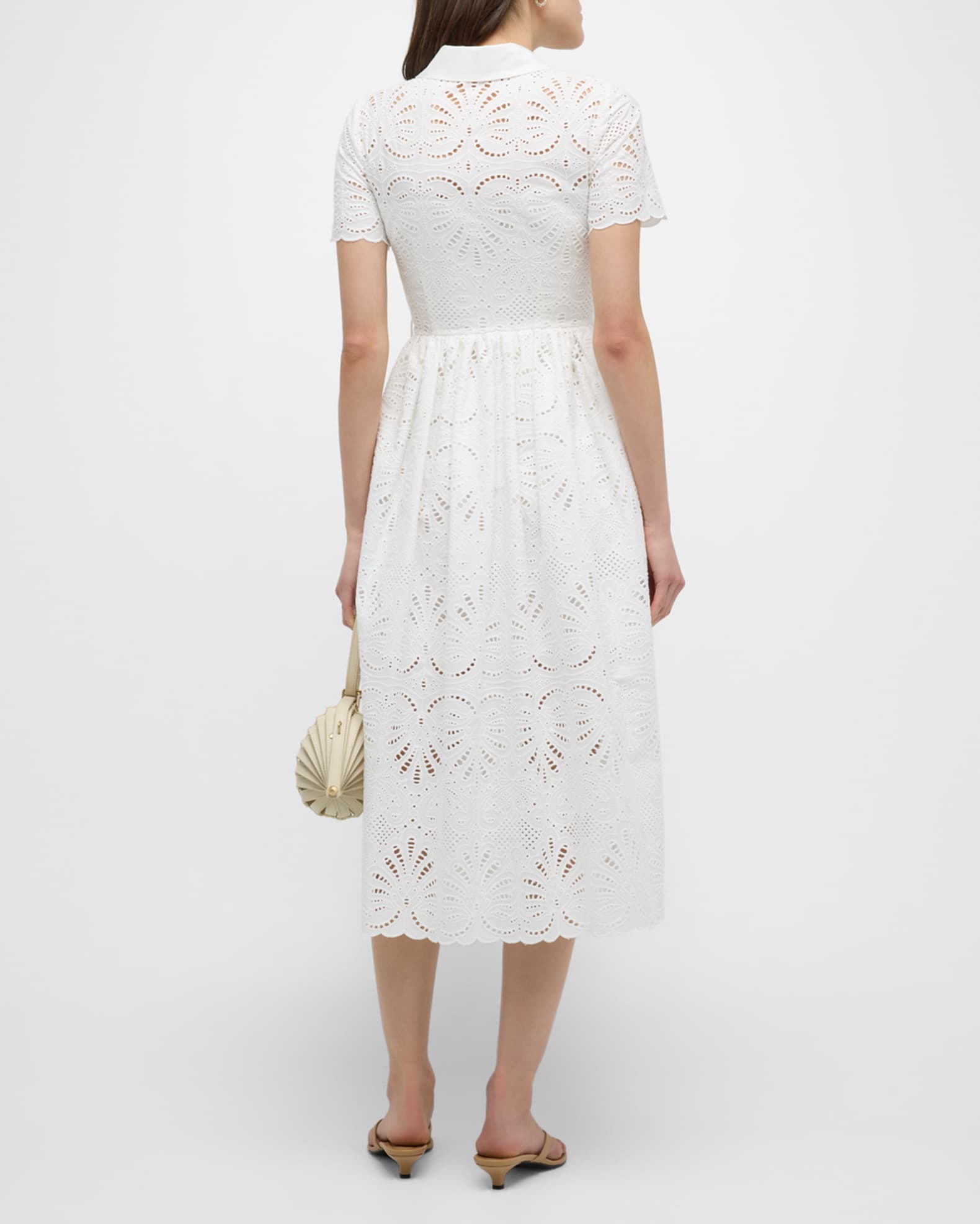 Self-Portrait Cutwork Embroidery Short-Sleeve Midi Shirtdress | Neiman ...