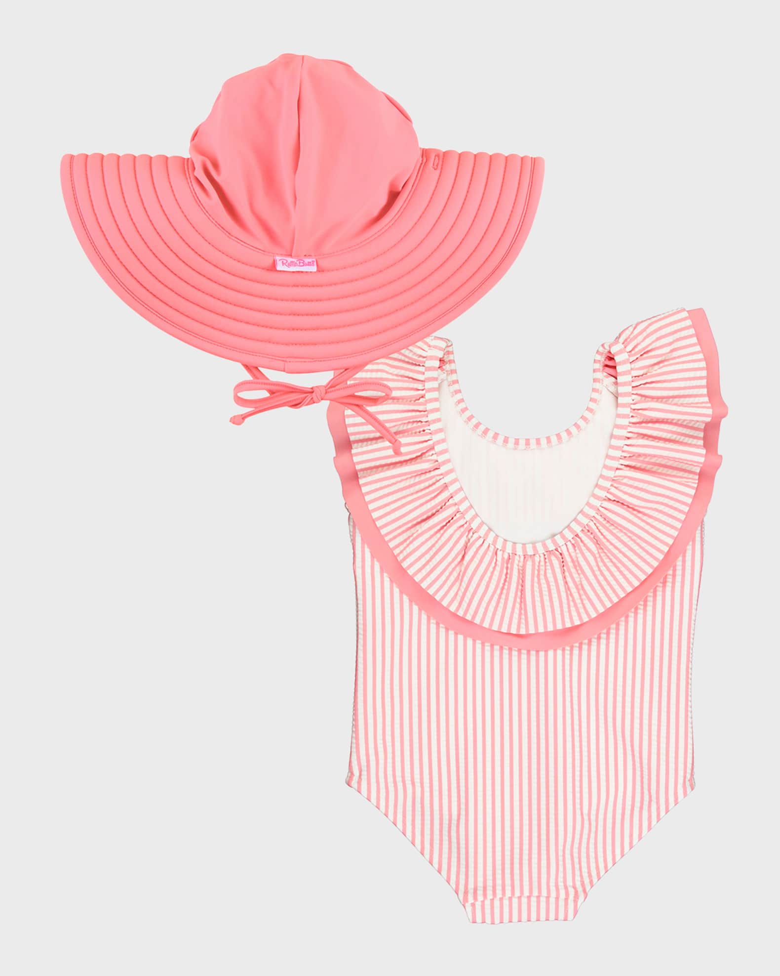RuffleButts Girl's One-Piece Seersucker Swuimsuit and Hat, Size 3M-8 ...