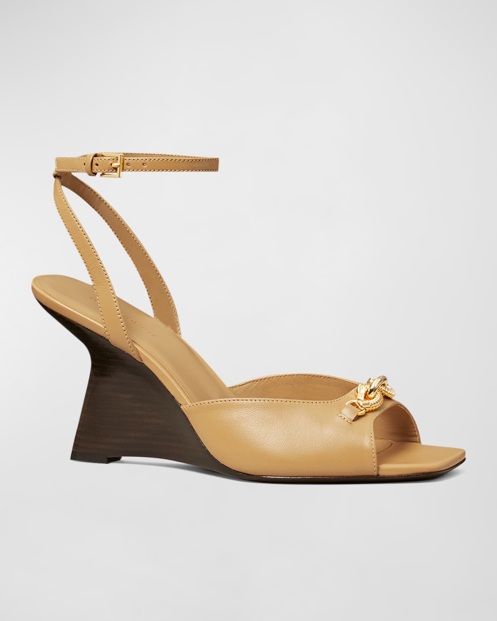 Tory Burch Jessa Leather Bit Chain Wedge Sandals | Neiman Marcus