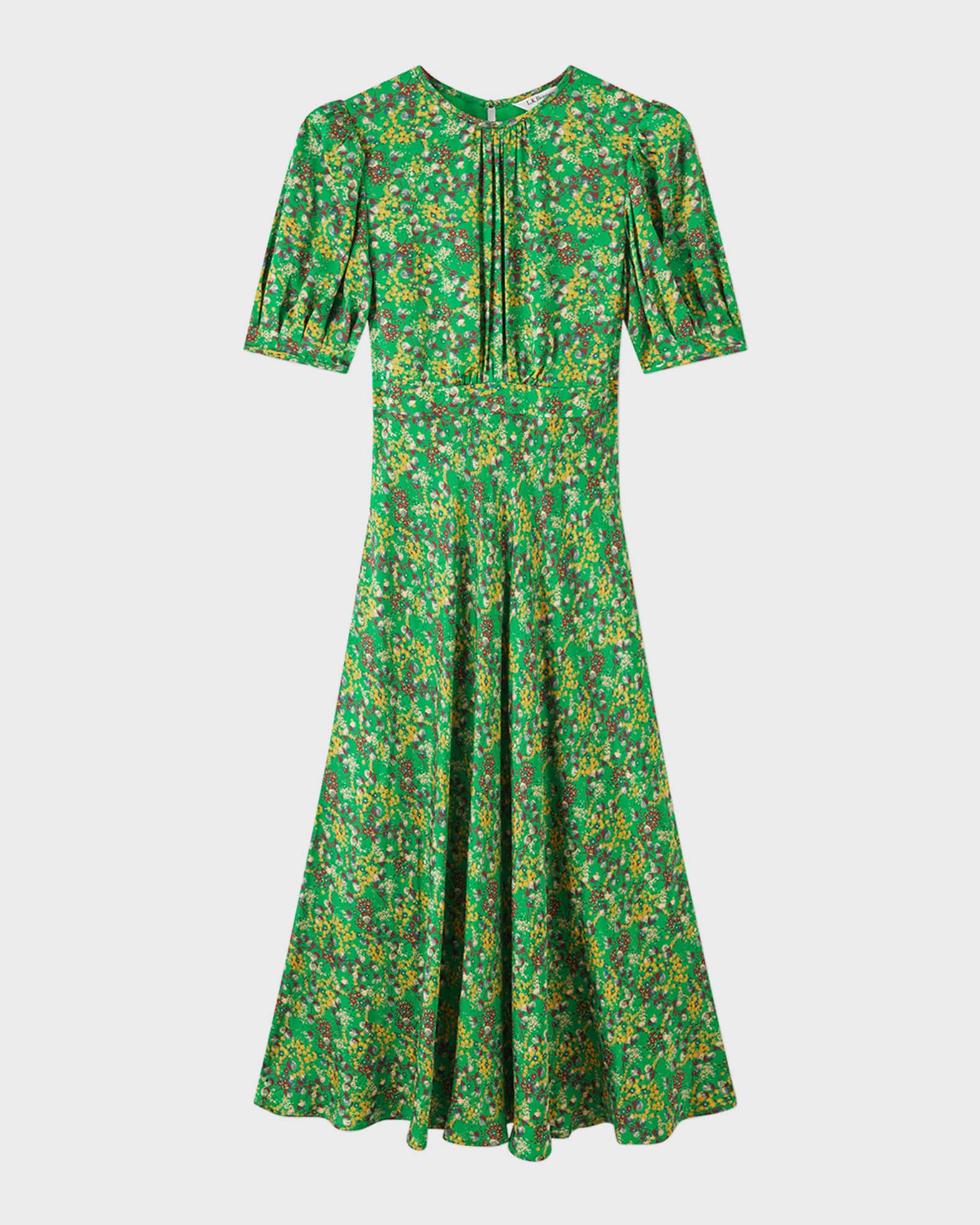 LK Bennett Jem Floral-Print Puff-Sleeve Midi Dress | Neiman Marcus