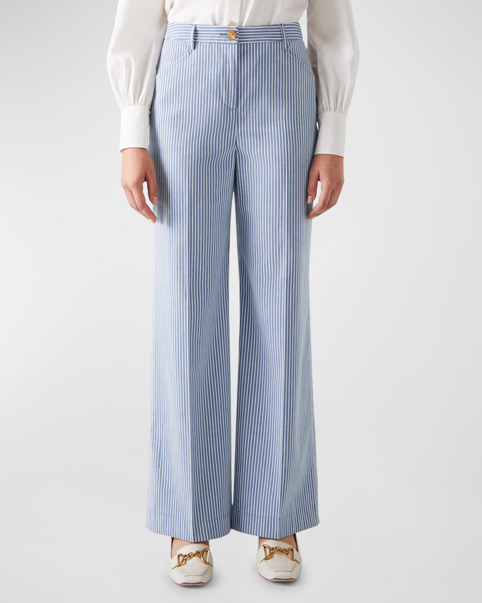 LK Bennett Gene Striped High-Rise Wide-Leg Trousers | Neiman Marcus