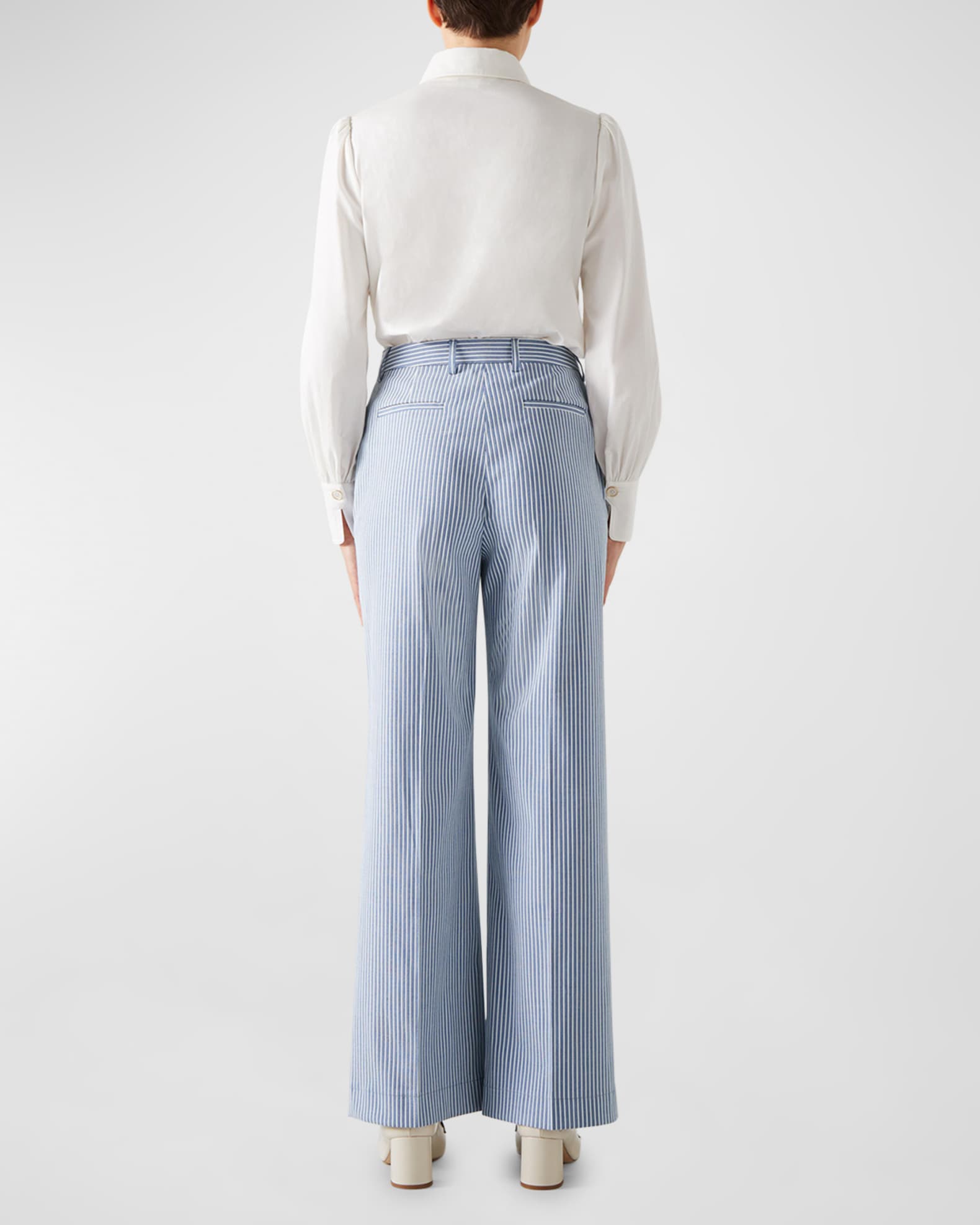 LK Bennett Gene Striped High-Rise Wide-Leg Trousers | Neiman Marcus