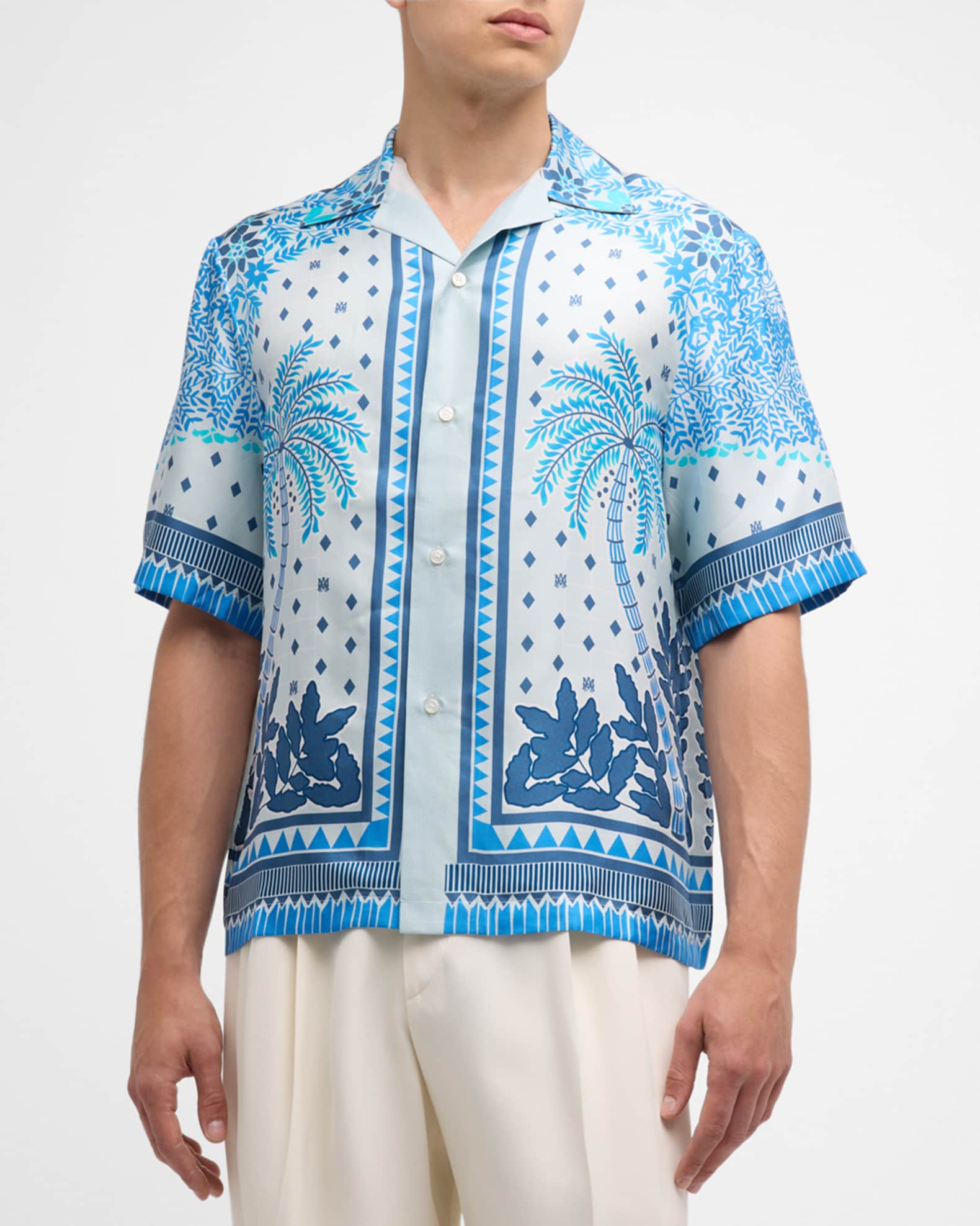 Amiri Men's Palm Tree Silk Camp Shirt | Neiman Marcus