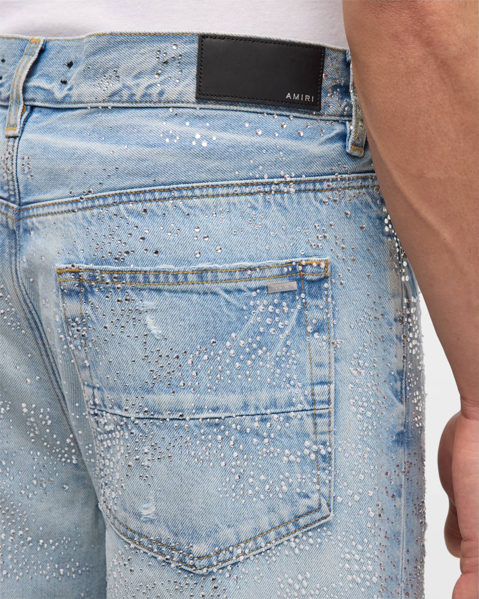 Amiri Men's Crystal-Embellished Repaired Baggy Jeans | Neiman Marcus