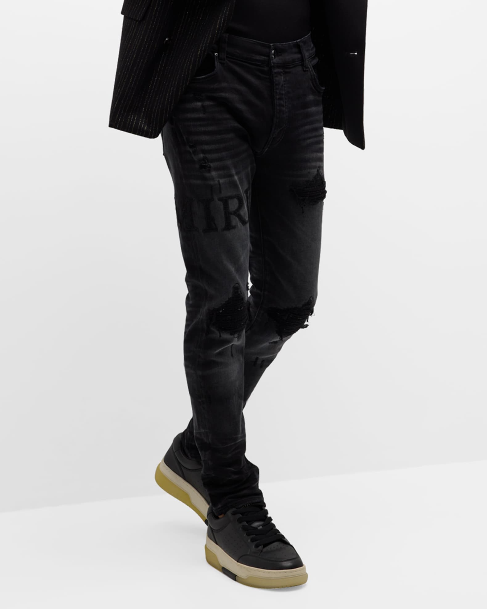 Amiri Men's MX1 Applique Slim Distressed Jeans | Neiman Marcus