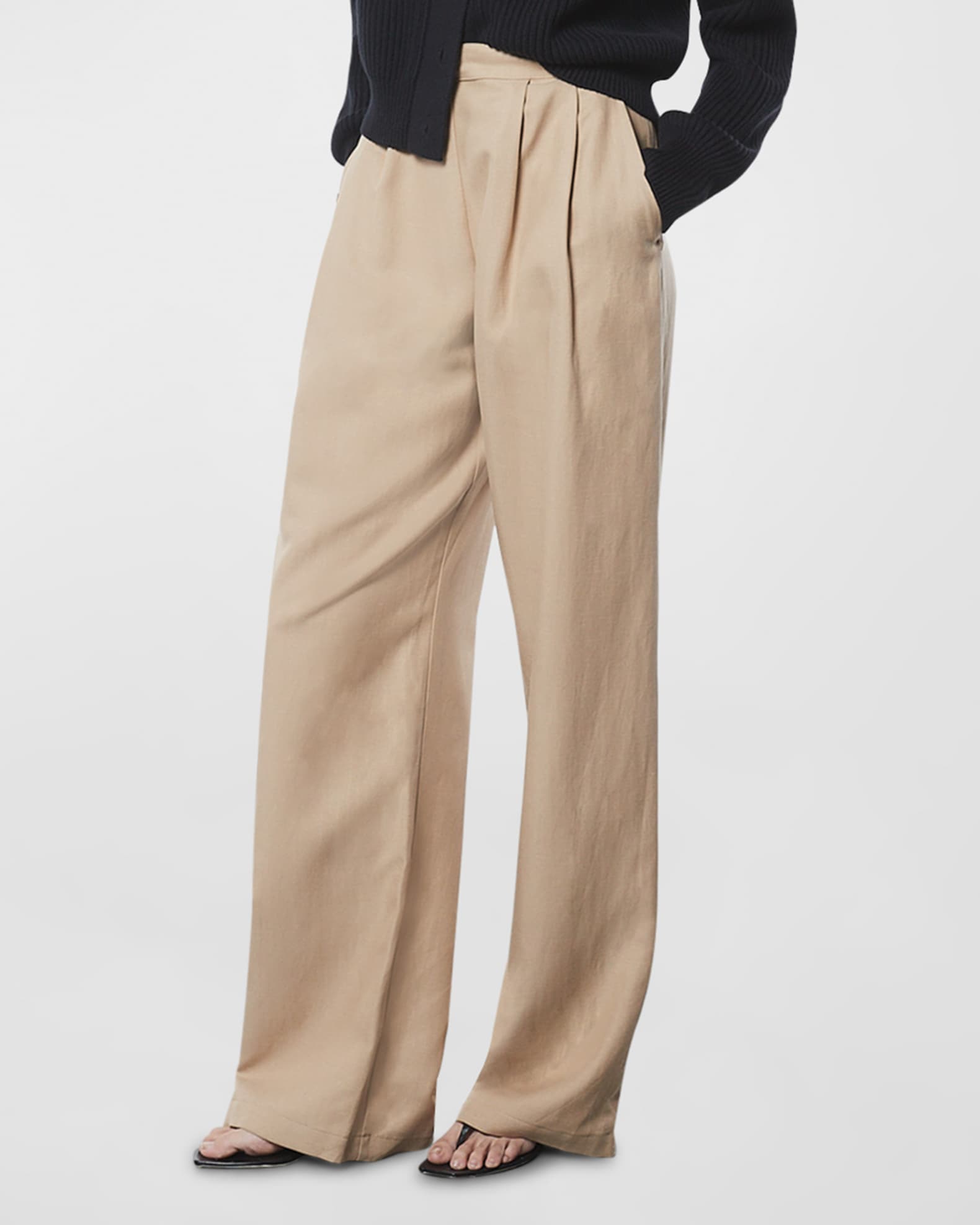 Enza Costa Pleated Twill High-Rise Straight-Leg Pants | Neiman Marcus